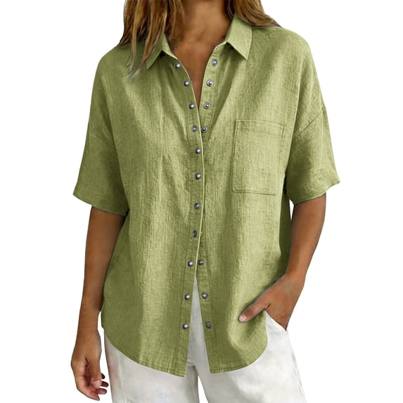 Gsakboxl Shirts for Women Women 2026 Summer Cotton Linen Button Down V ...