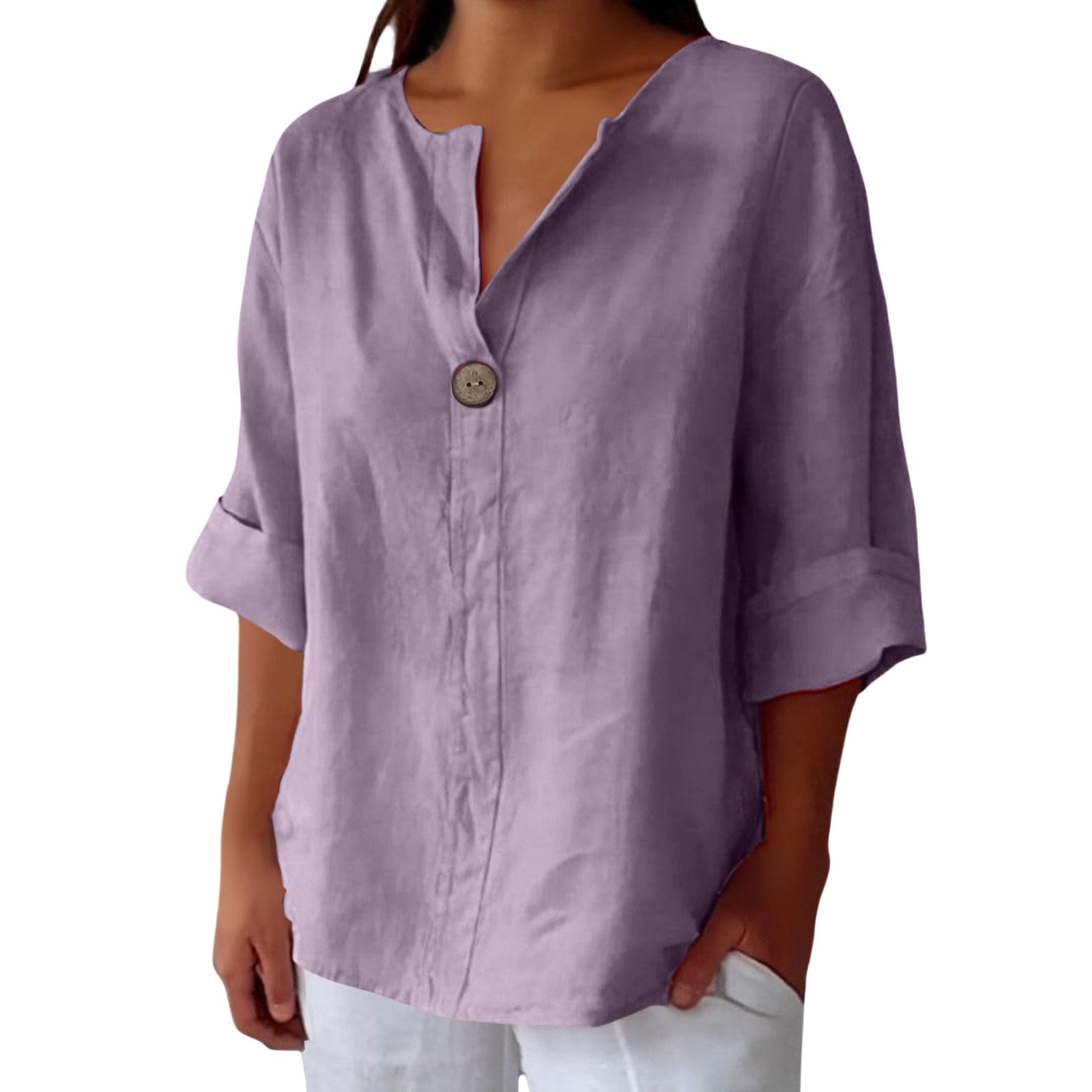 Gsakboxl Women's Tops, Tees & Blouses Women Summer Cotton V‑Neck Half ...