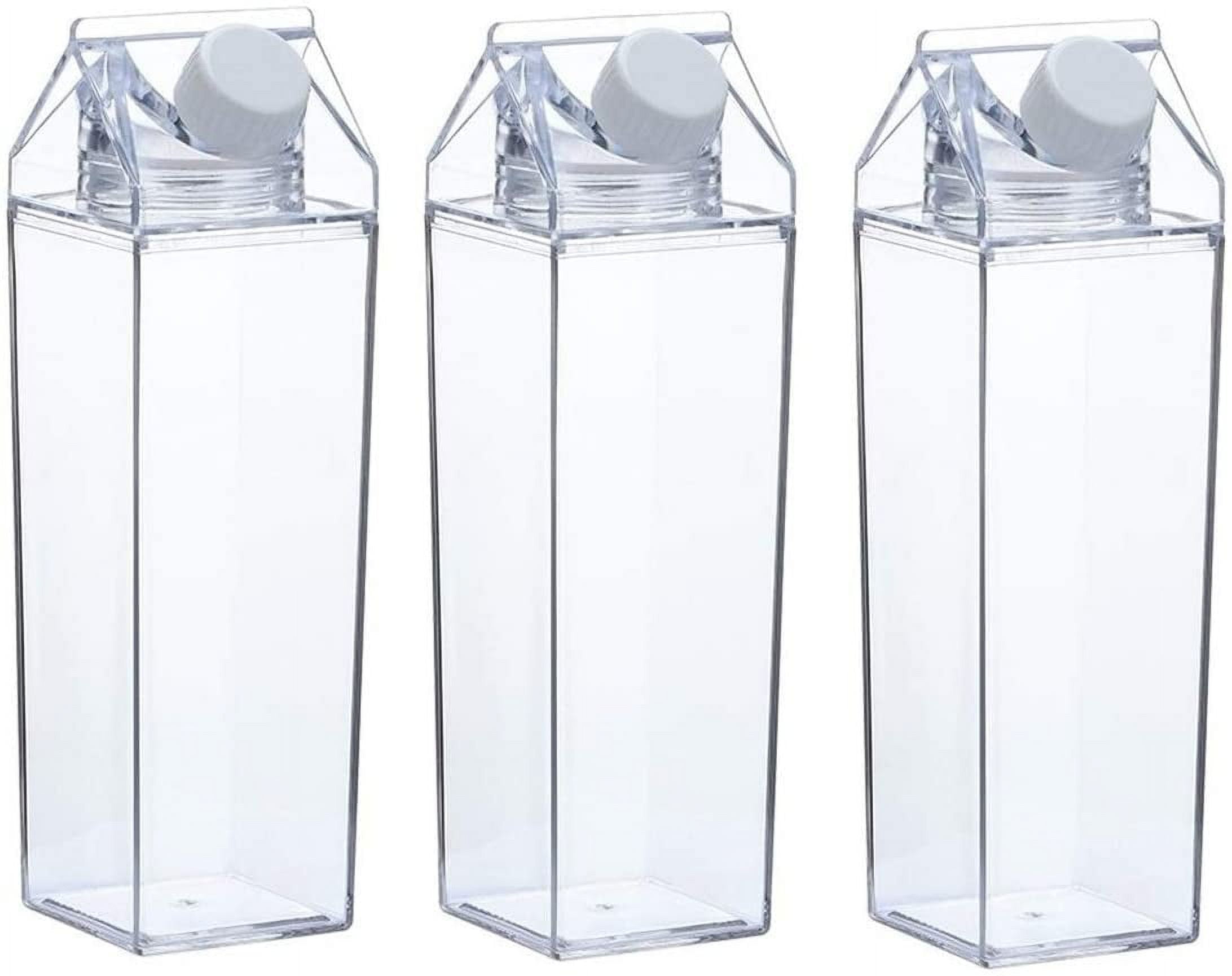 Gseagtia 3 Pack Milk Carton Water Bottle Clear Square Milk Bottles ...