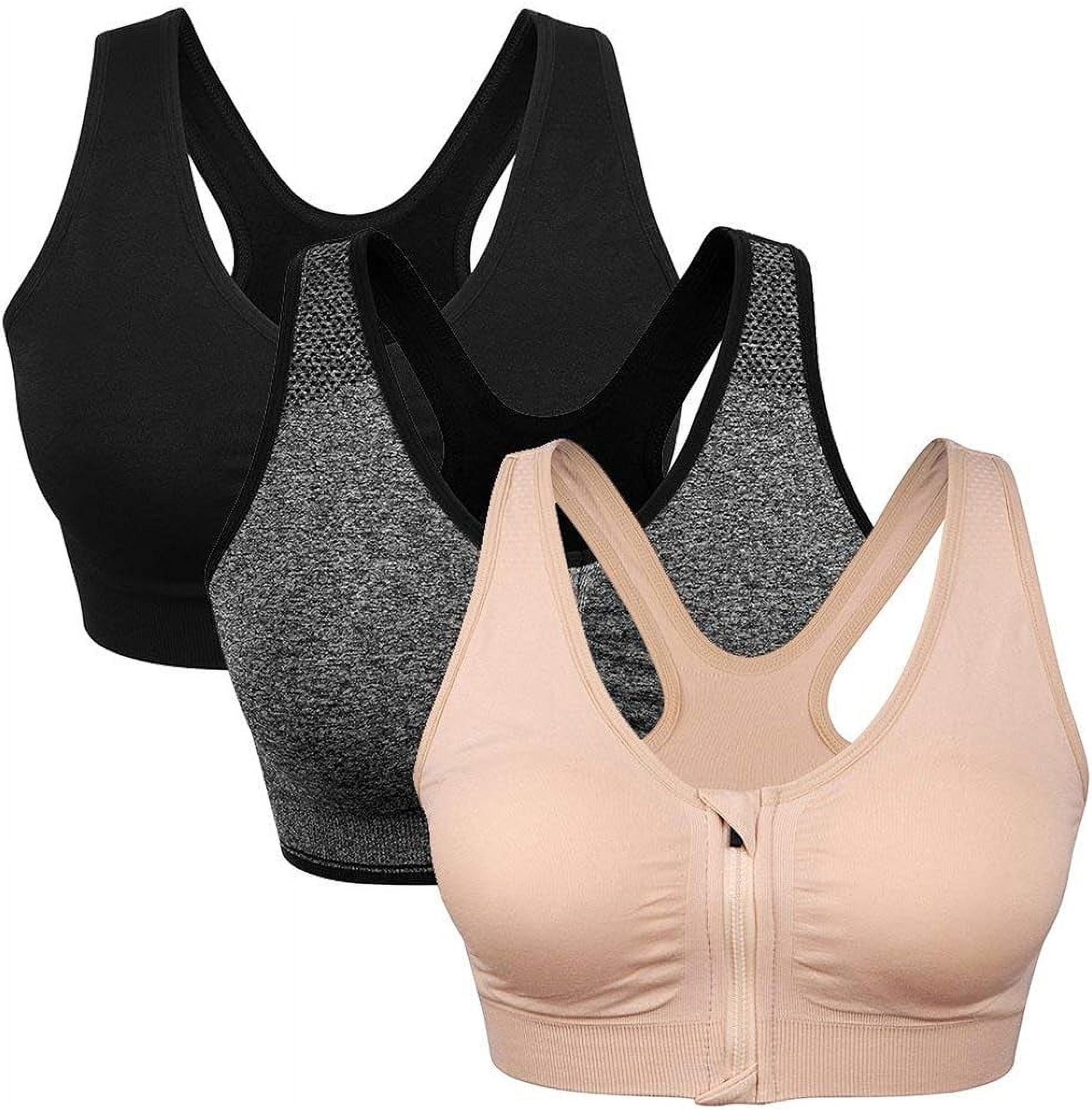 Gseagtia Women's Zip Front Sports Bra Wireless Post-Surgery Bra Active ...