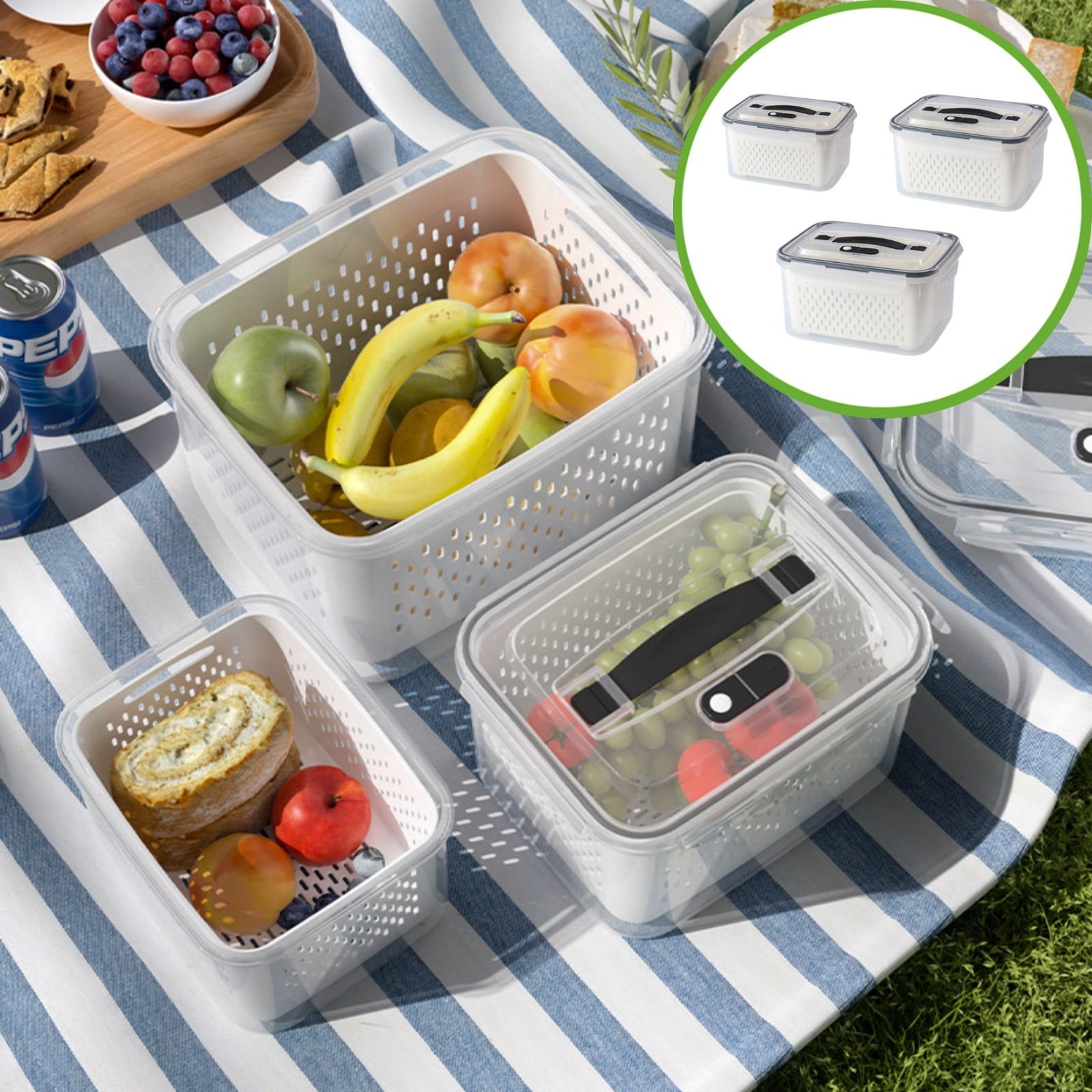 Gspmoly 3-Pack White Plastic Portable Picnic Box - Double Layer ...