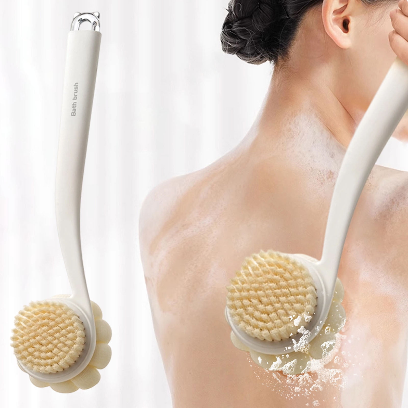 Gspmoly 3-in-1 Soft Bristle Long Handle Shower Brush - Double-Sided ...