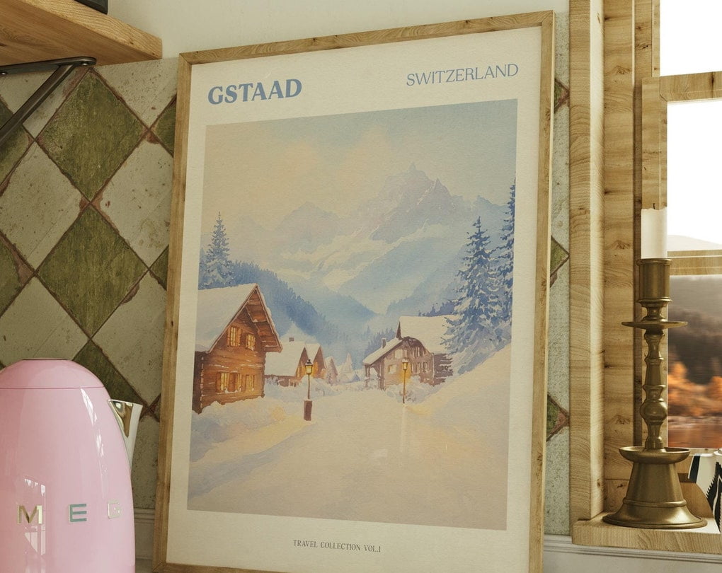 Gstaad Digital Print Switzerland Watercolour Swiss Village Poster ...