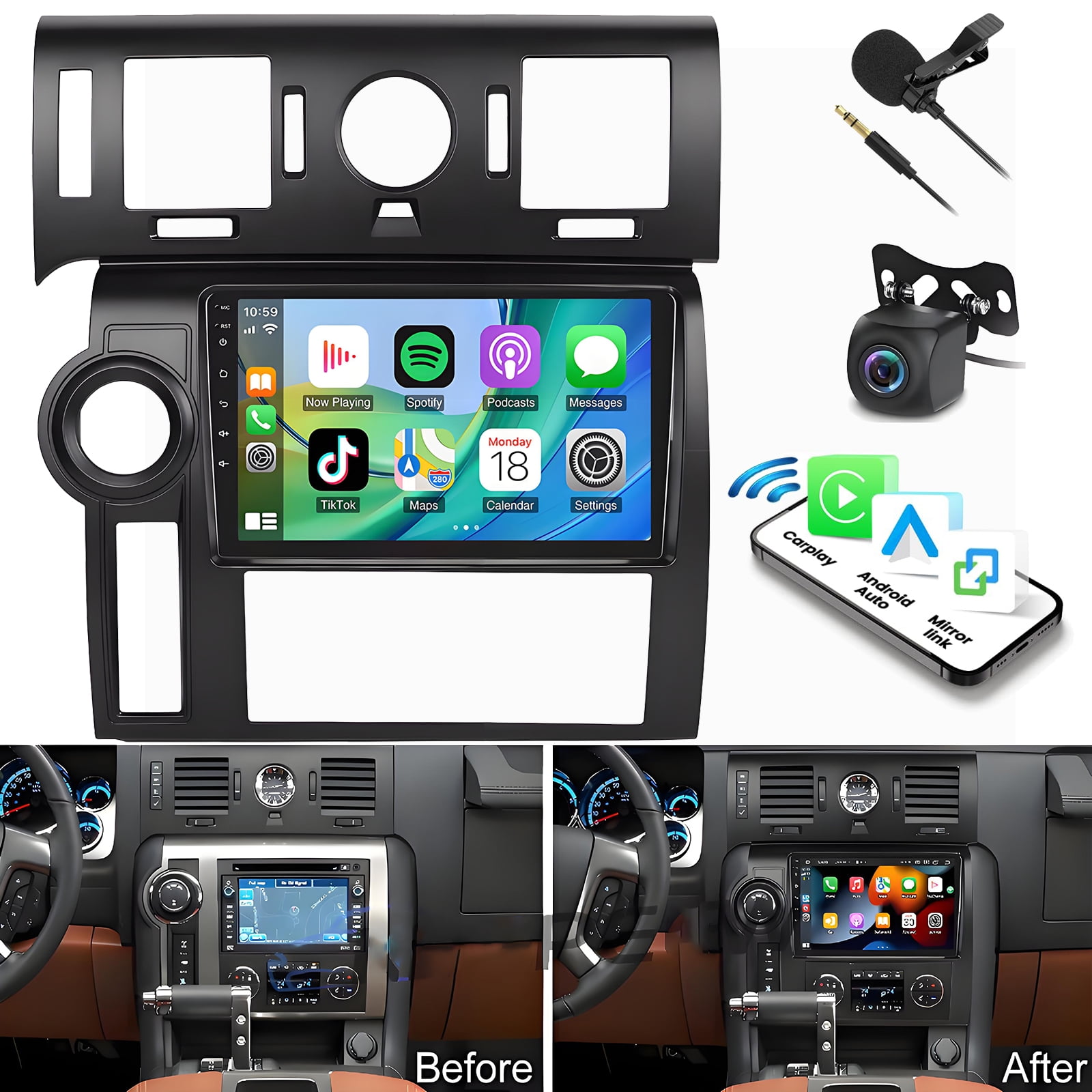 Gsuatey 9" Android 14 Car Stereo for Hummer H2 2008-2009, 4GB RAM 64GB ...