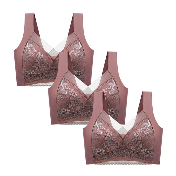 Gswybco 3PC Sports Bras for Women Plus Size Lace Mesh Wireless Bras ...