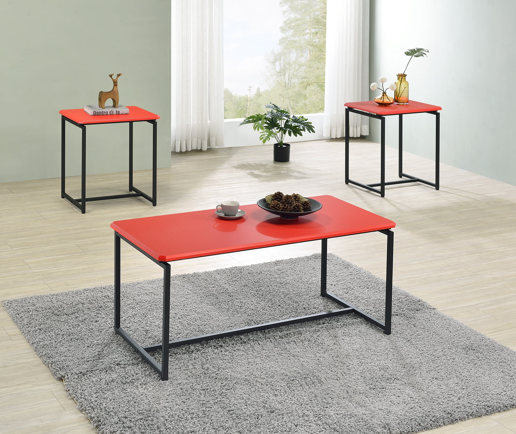 Coffee Tables GT 3 Piece Red Carbon Fiber Wrap Coffee Table and End ...