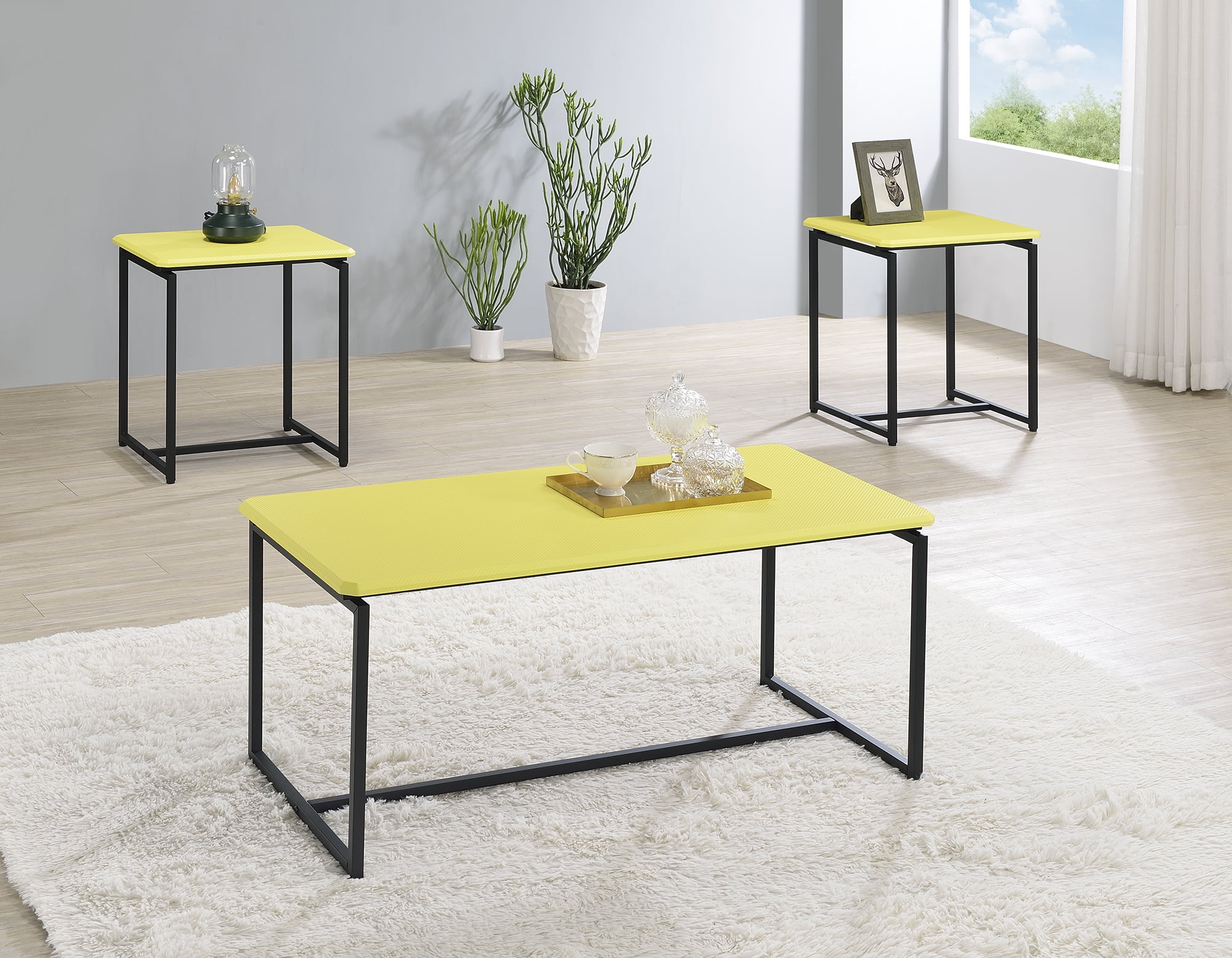 Gt 3 Piece Yellow Carbon Fiber Wrap Coffee Table and End Table Set ...