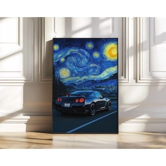 Gt R Poster With Starry Night Background Of Car And Van Gogh Style For ...