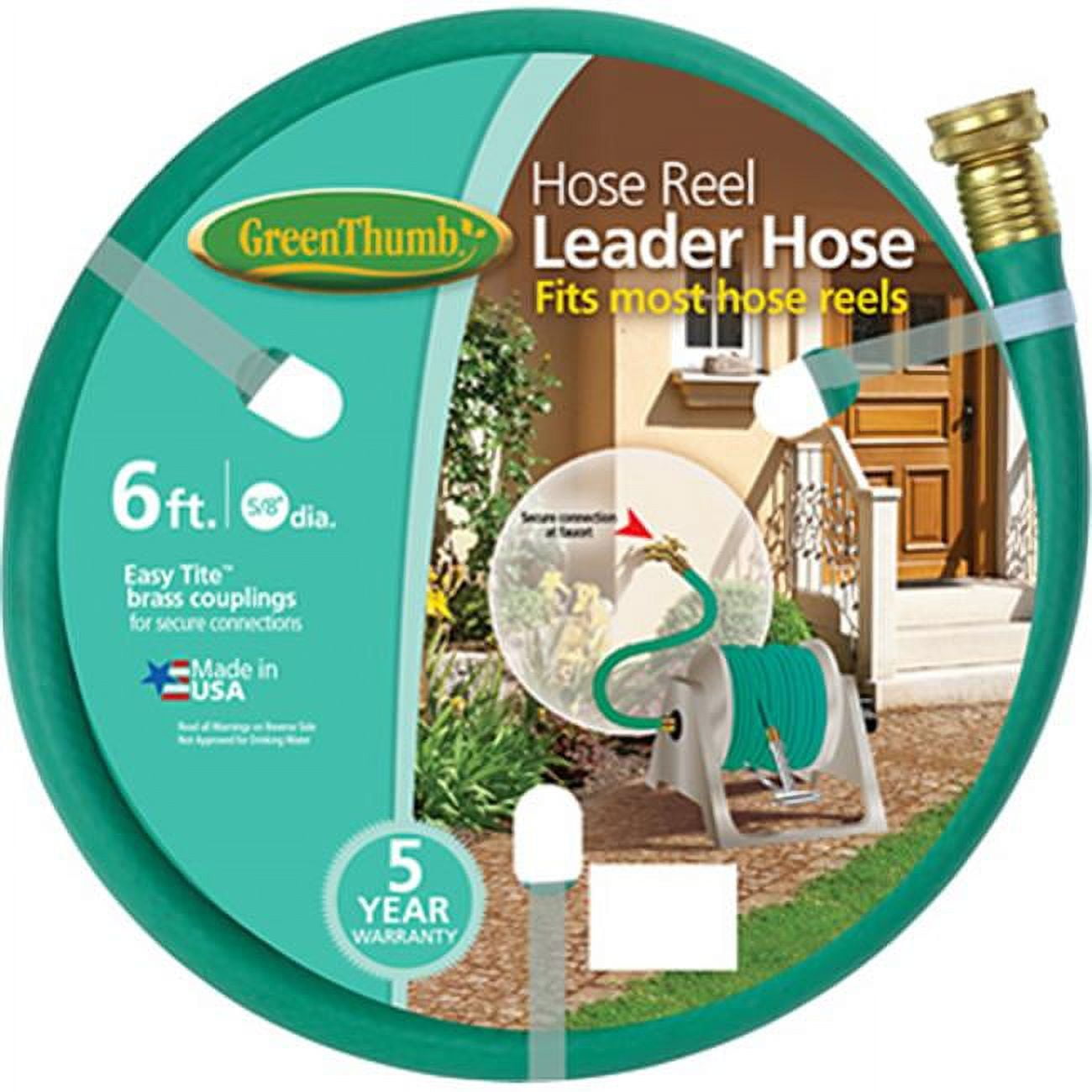 GT Water Garden 6' Heavy Duty Hose Reel Lead Hose with E-Z Tite Brass ...