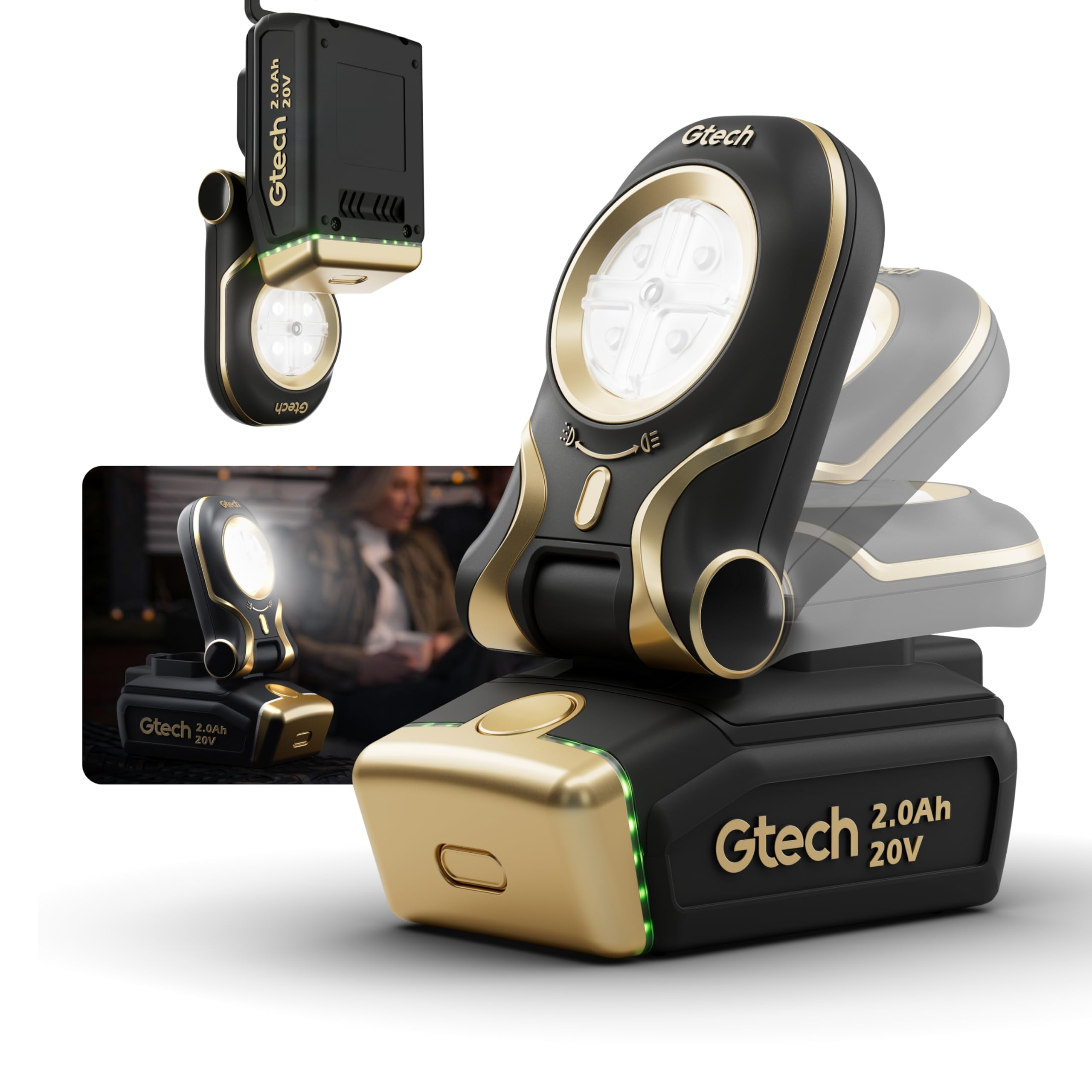 Gtech Portable LED Work Light - 2 Brightness Settings - Rechargeable - 180 Swivel Head and Hook ...