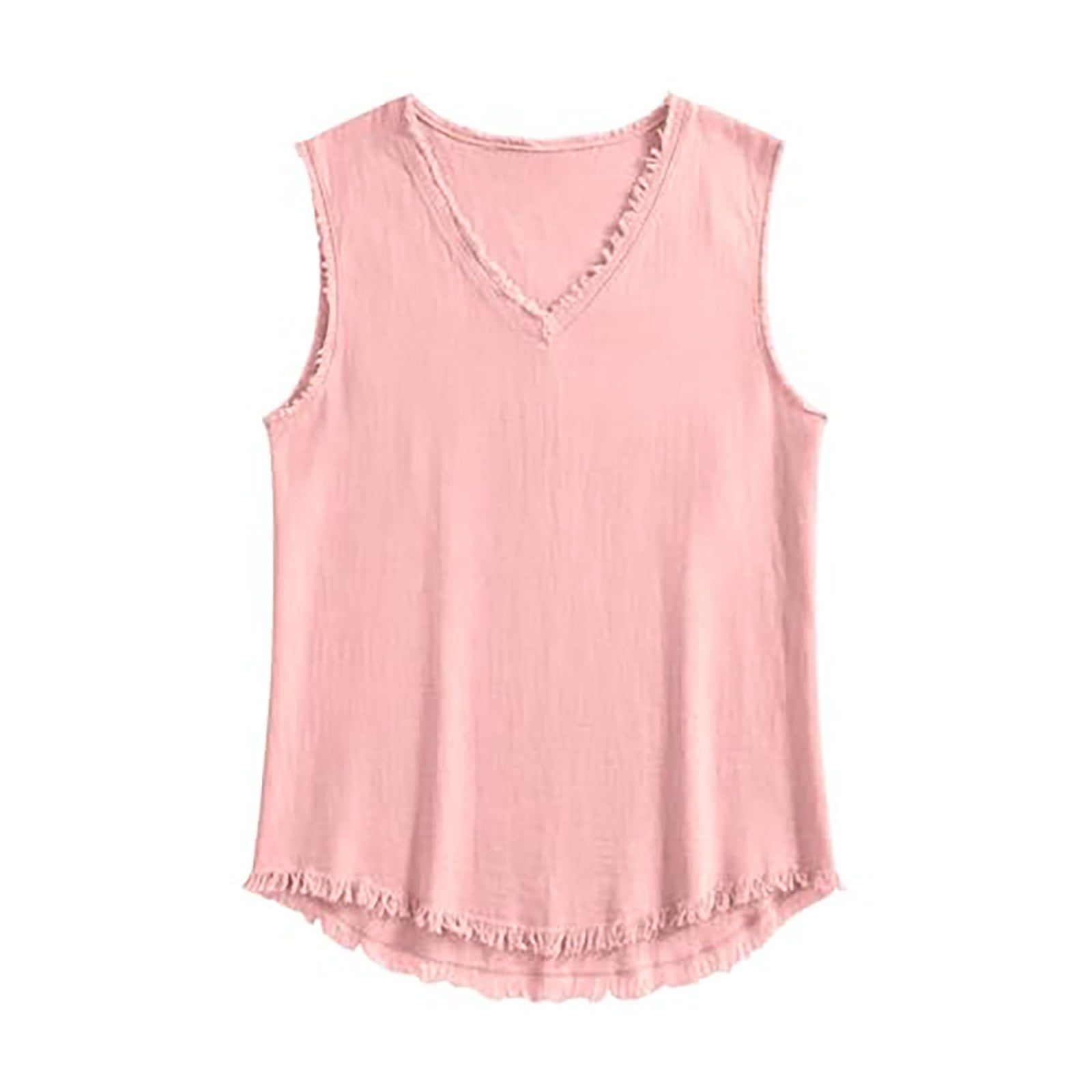 Gtoiithly Men's Cotton Linen Sleeveless Tank Top, Raw Fringe Edge V ...