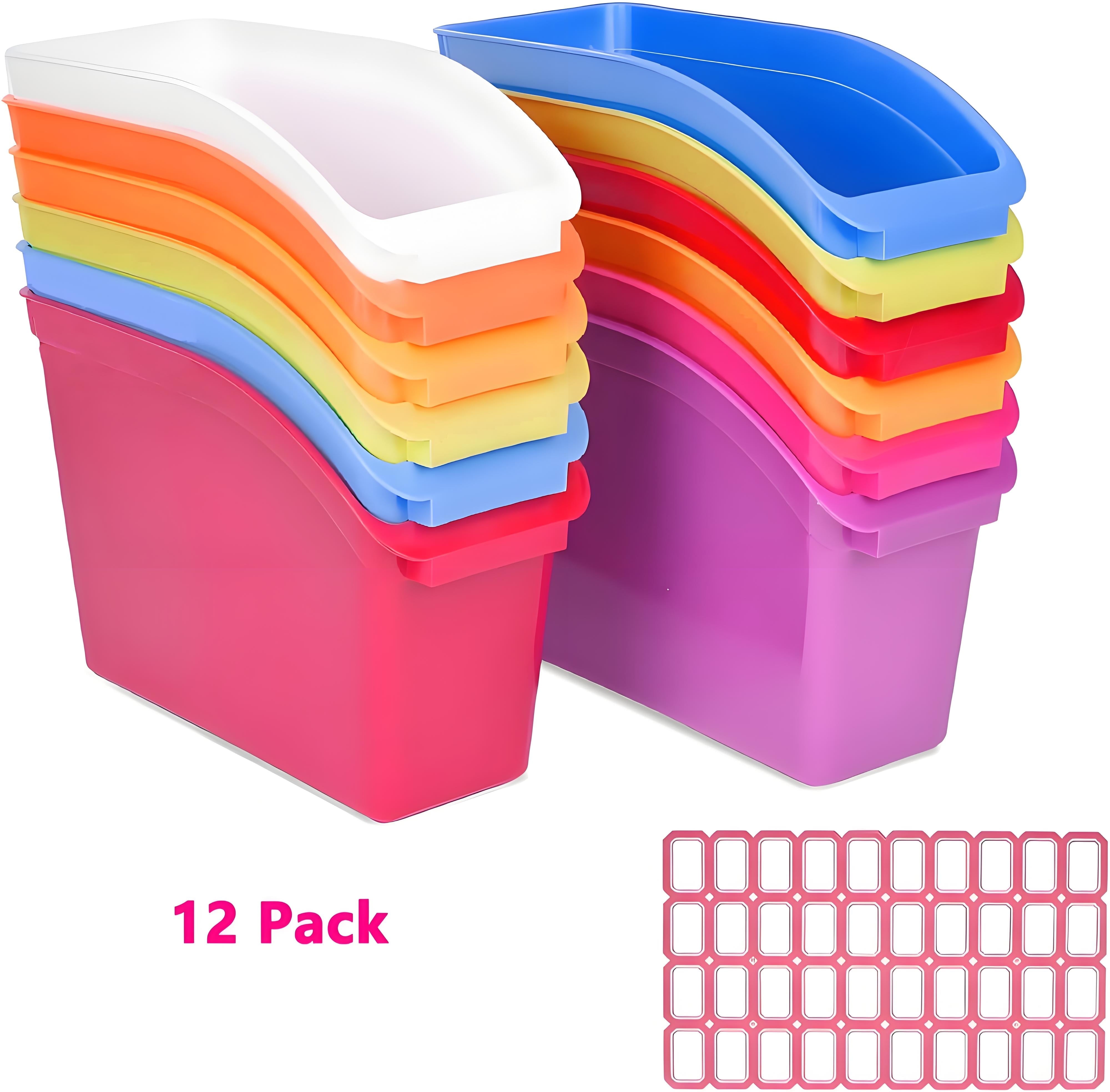 Gtouse 12-Piece Book and Magazine Bins with 40 Labels, Interlocking ...