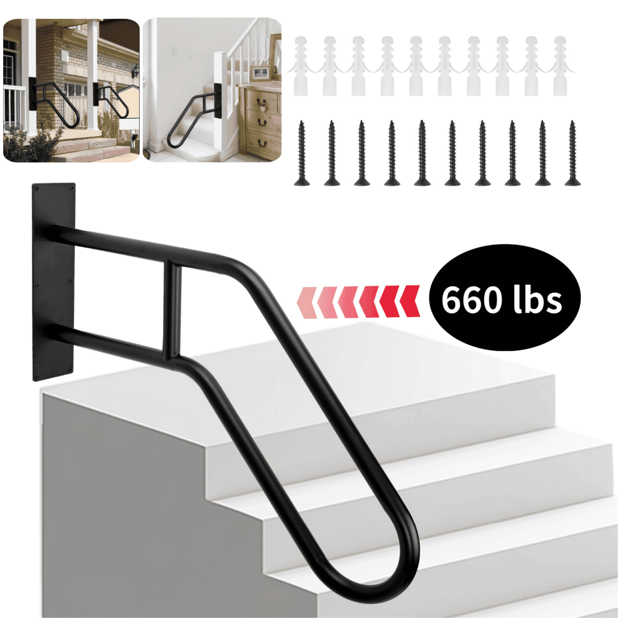 Gtouse 26"x19.7" Wall Mounted Handrail, Metal U-Shaped Hand Rails Non ...