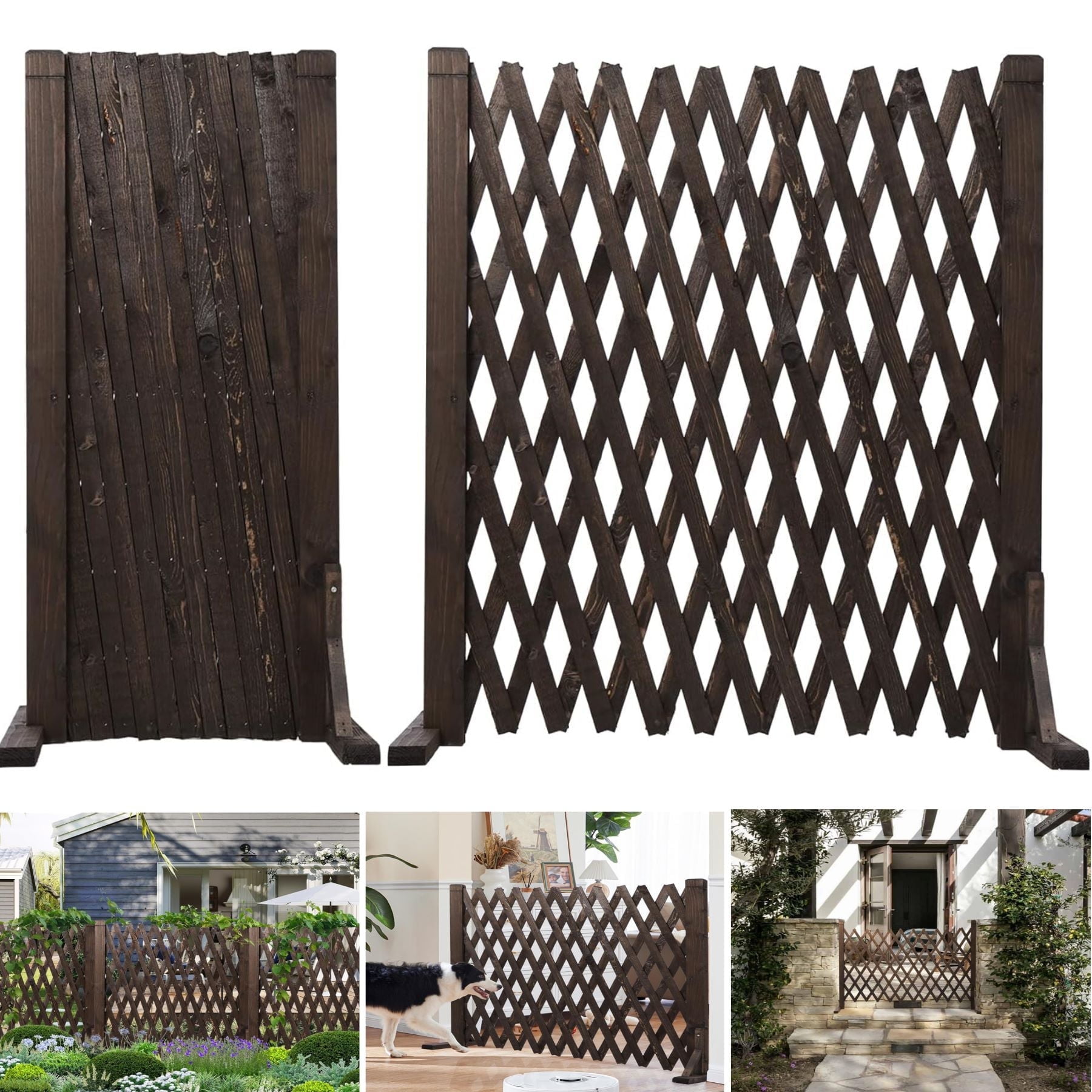 Gtouse 2-Pack Retractable Wood Garden Fence, 27.5" x 63" Extendable ...