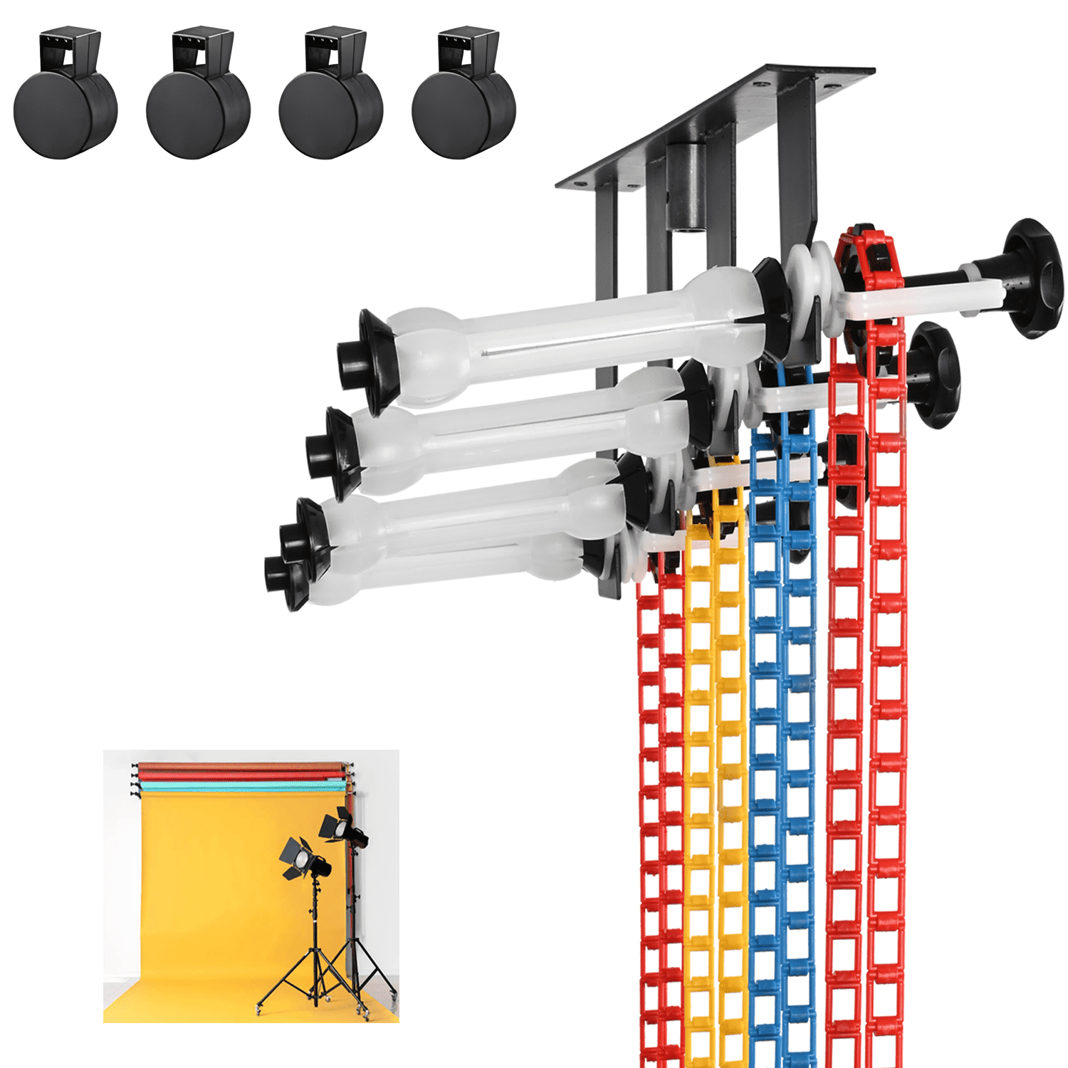 Gtouse 4 Photography Backdrop Roller System, Wall Mount 4 Roller ...