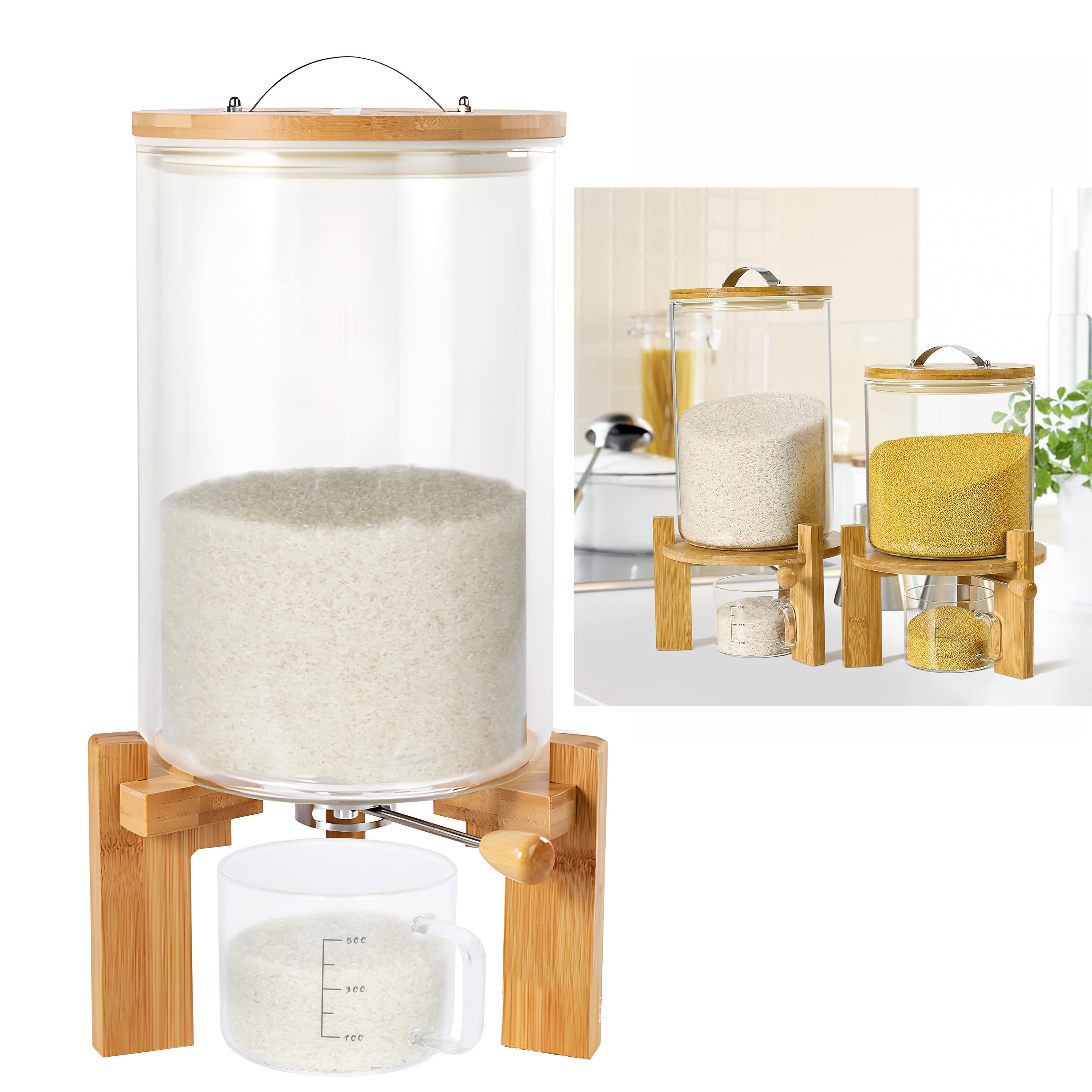 Gtouse 7.5L Glass Rice Dispenser, 11.81'' Height Cereal Dispenser w ...
