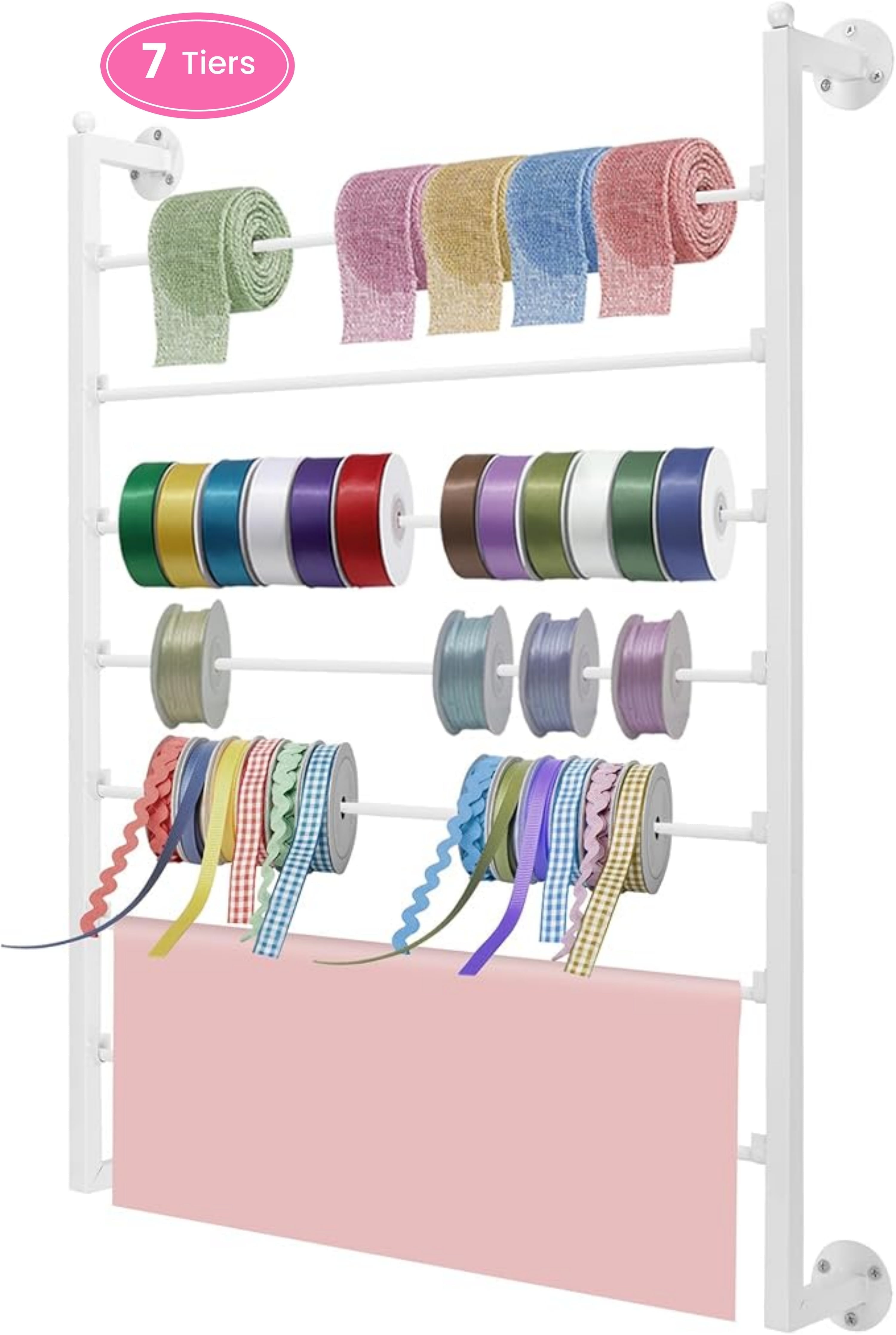 Gtouse 7 Tier Ribbon Storage Rack, Metal Wall Mounted Ribbon Organizer ...
