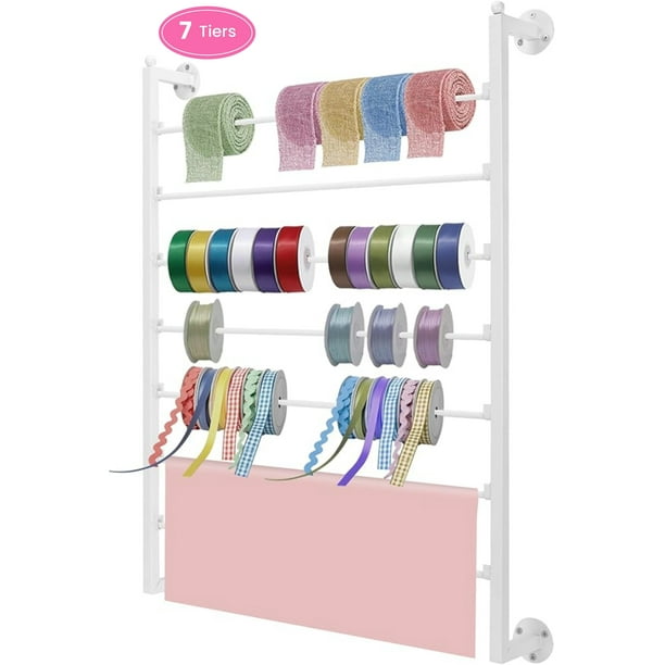 Gtouse 7 Tier Ribbon Storage Rack, Metal Wall Mounted Ribbon Organizer ...