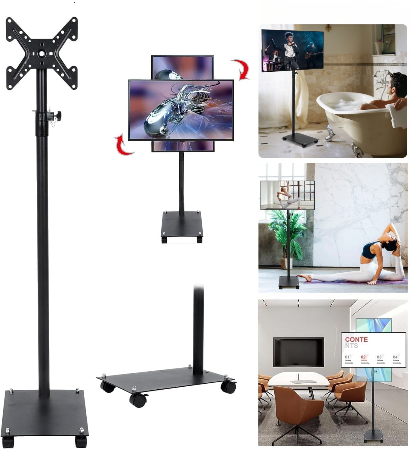 Gtouse Mobile Rolling TV Floor Stand Cart, 360 Degree Swivel TV Mount ...