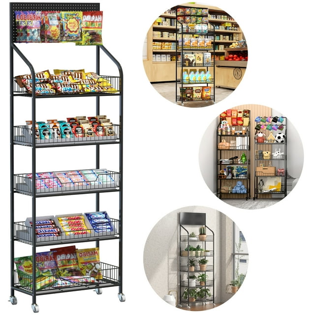 Gtouse 5-Tier Retail Display Rack, Snack Candy Shelf with Wheels ...