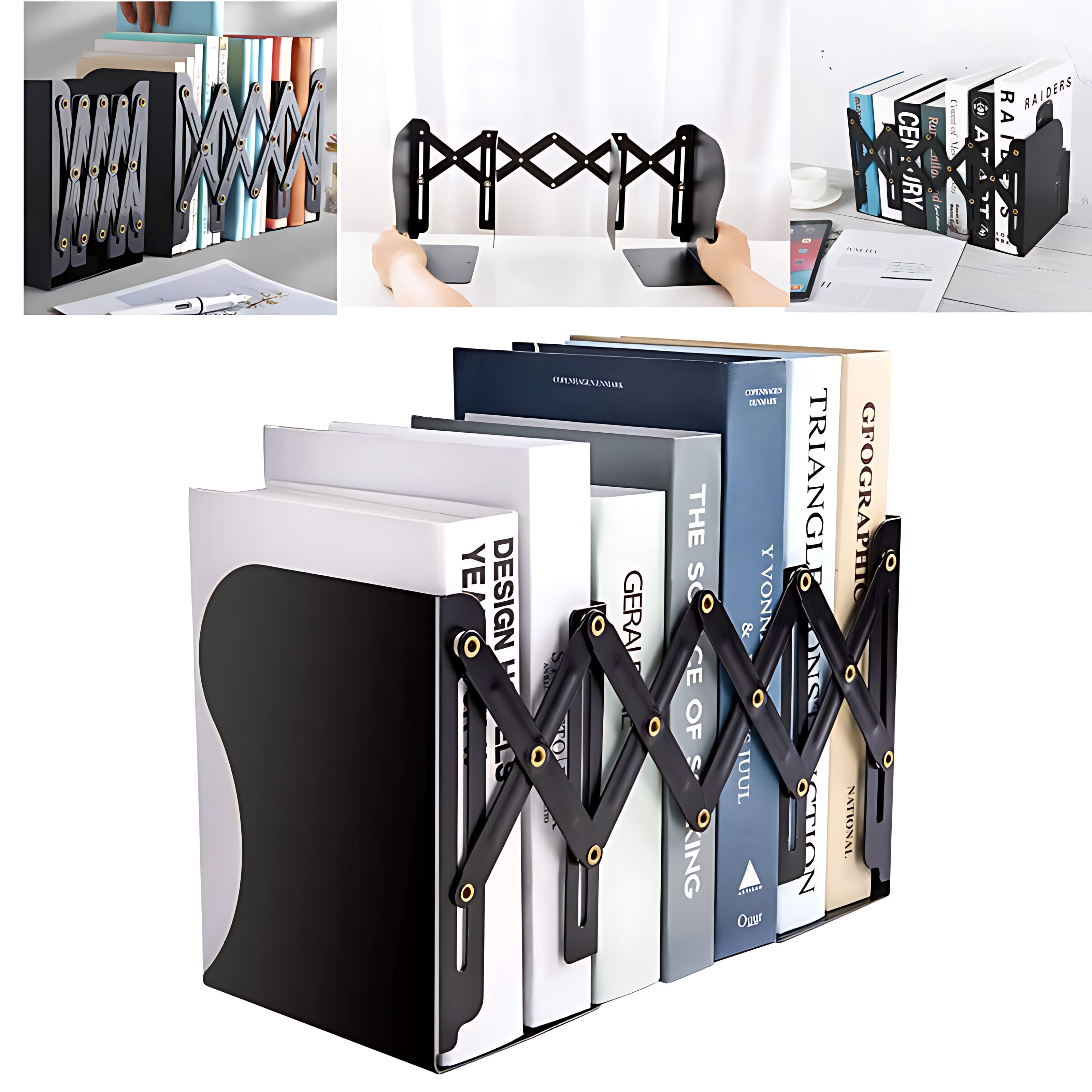 Gtouse Adjustable Book Ends, Expandable Metal Bookends, Heavy Duty Book ...