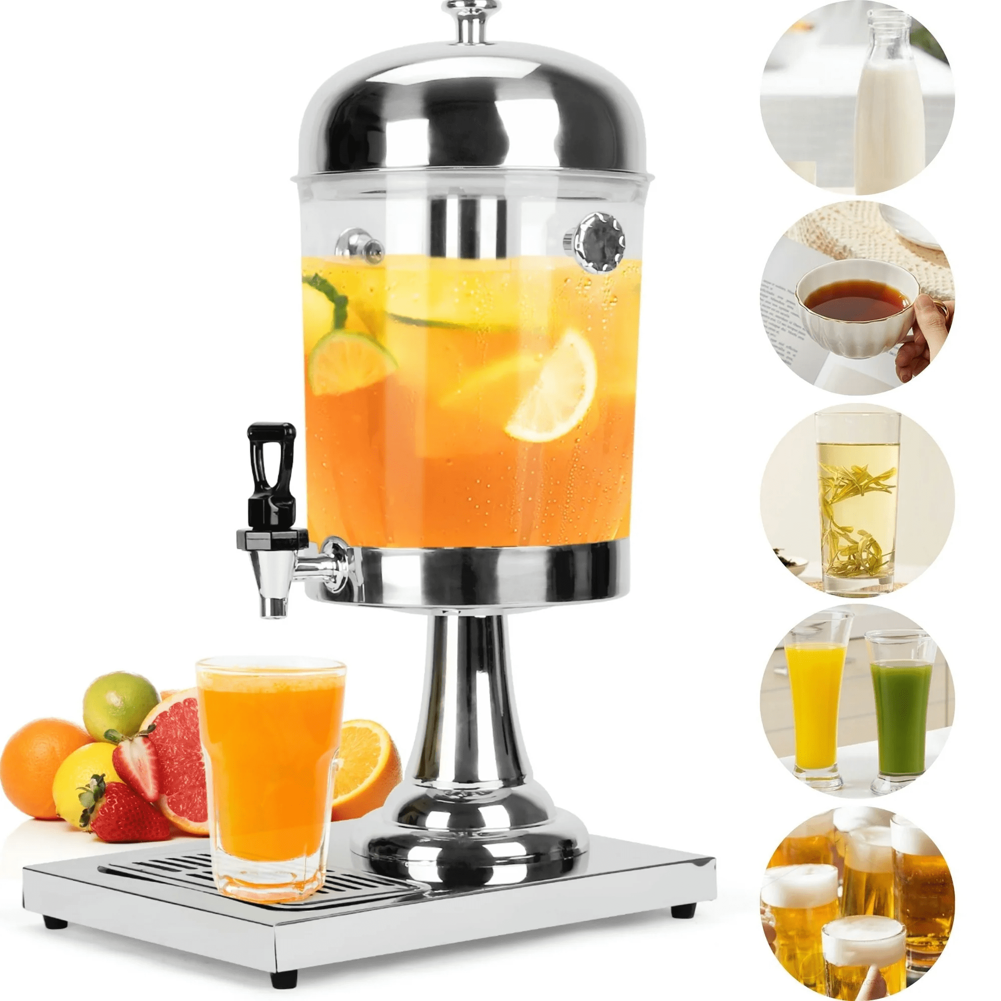 Gtouse 2.2 Gallon Stainless Steel Beverage Dispenser with Stand, Drink ...