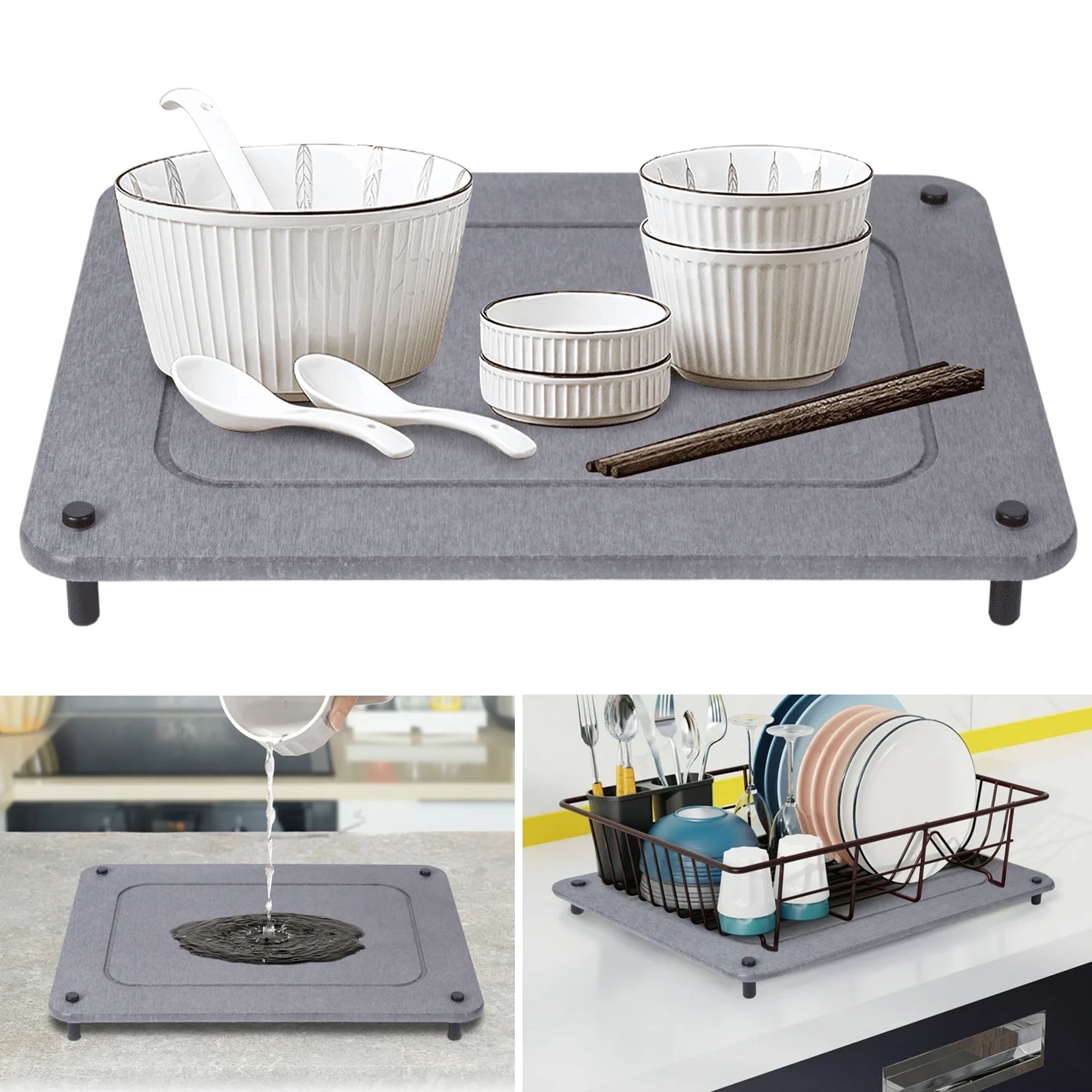 Gtouse 16"x12" Stone Drying Mat for Dishes - Super Absorbent Dish ...