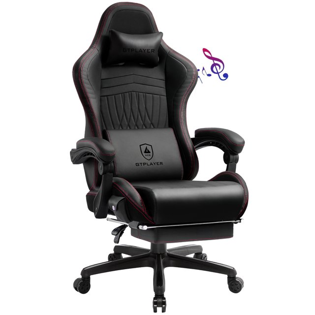 GTPLAYER Pro Gaming Chair with Footrest, Bluetooth 5.1 Speakers, Red ...