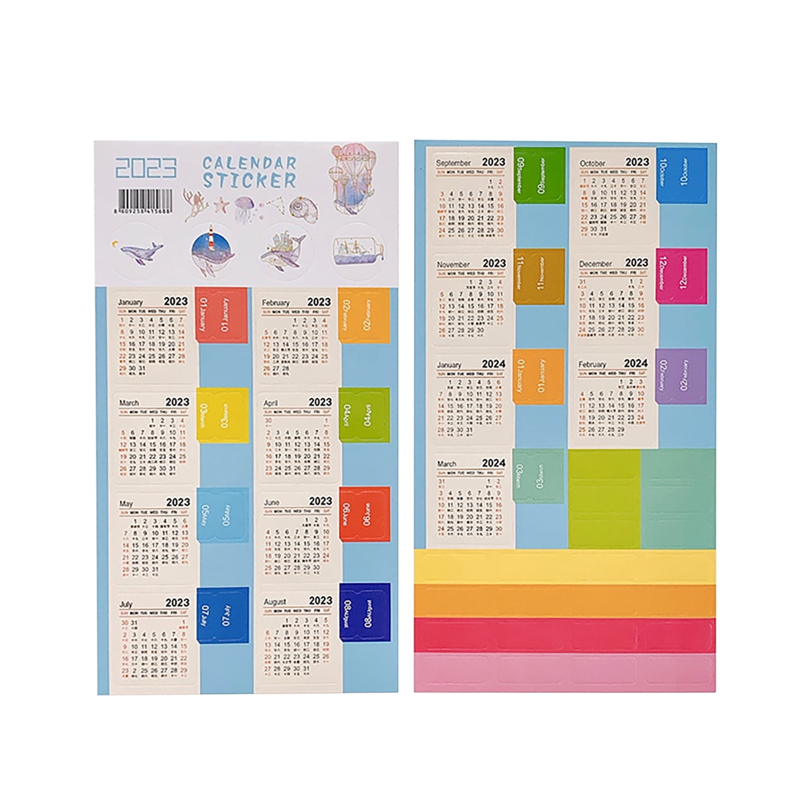 GuLuBin 10 Packs Of 2023 To 2024 Year Calendar Index Stickers Diary ...