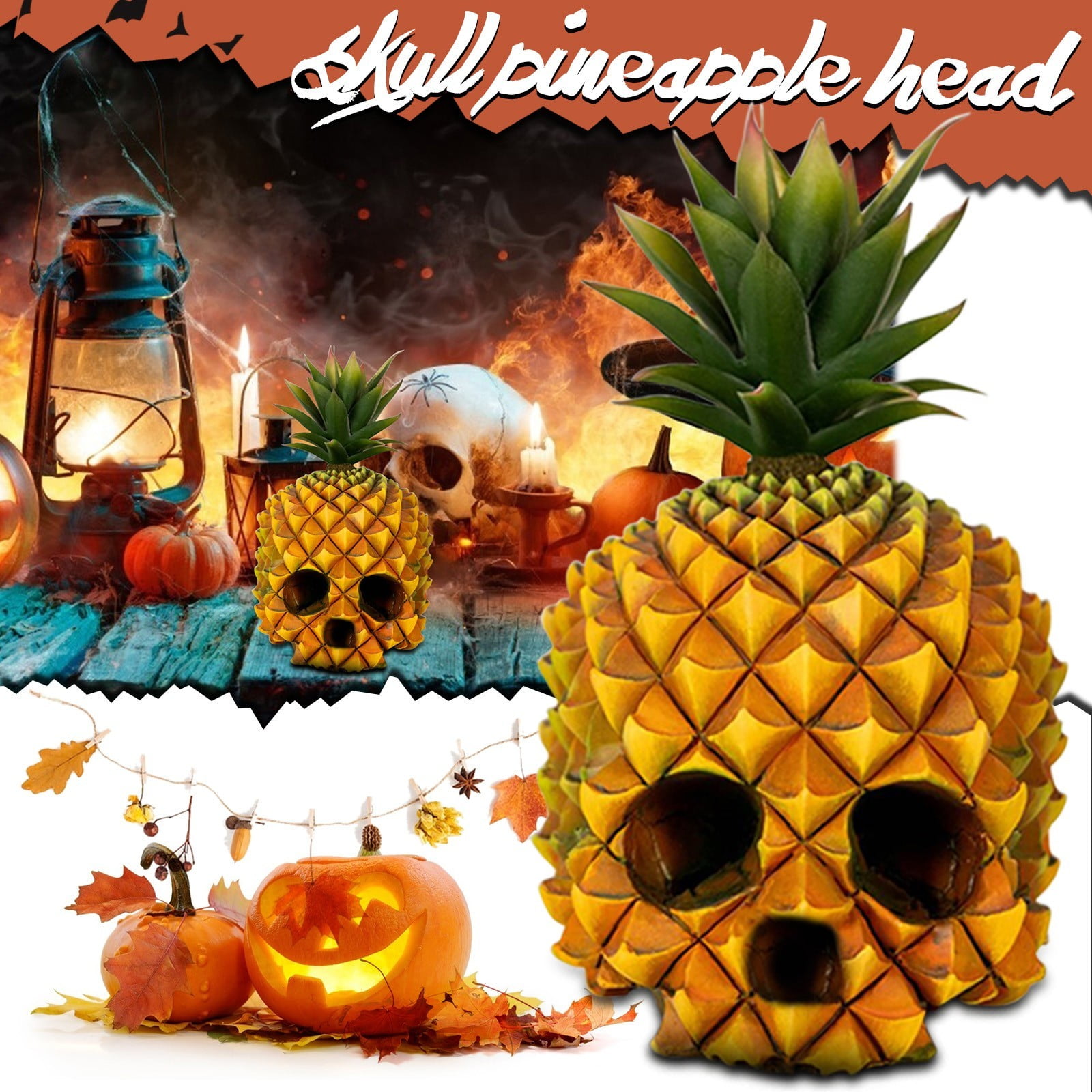 GuaLeg 1pcs Halloween Pineapple Decor Scary Sculpture Pineapple Statue ...