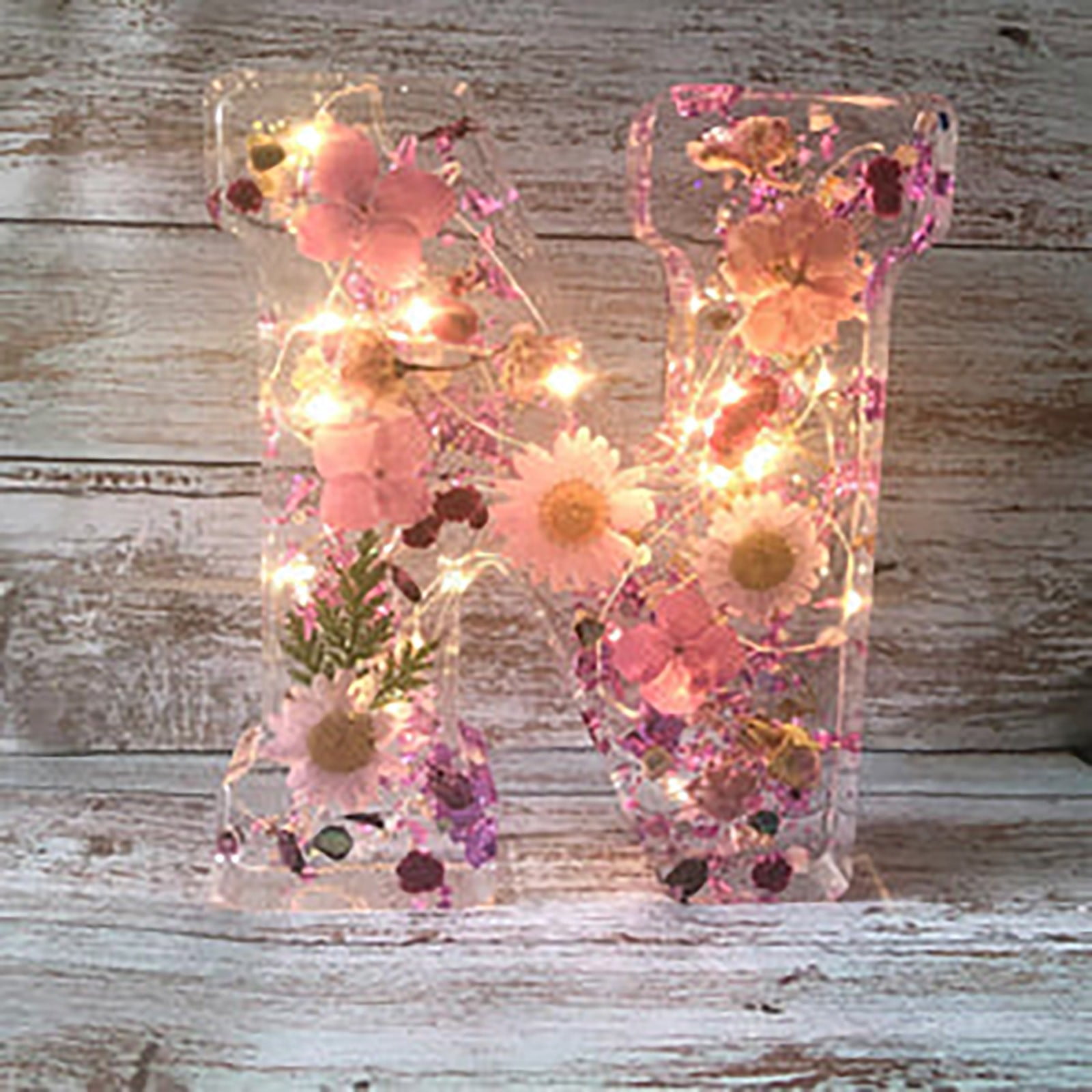 GuaLeg Dried Flower Letters Night Light Floral Resin Night Light ...