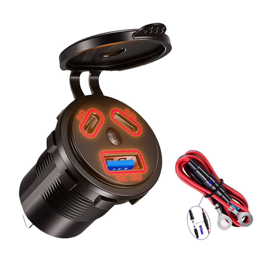 Guaber 3-Port Car Charging Socket Double Type C PD45W and 18W USB Fast ...