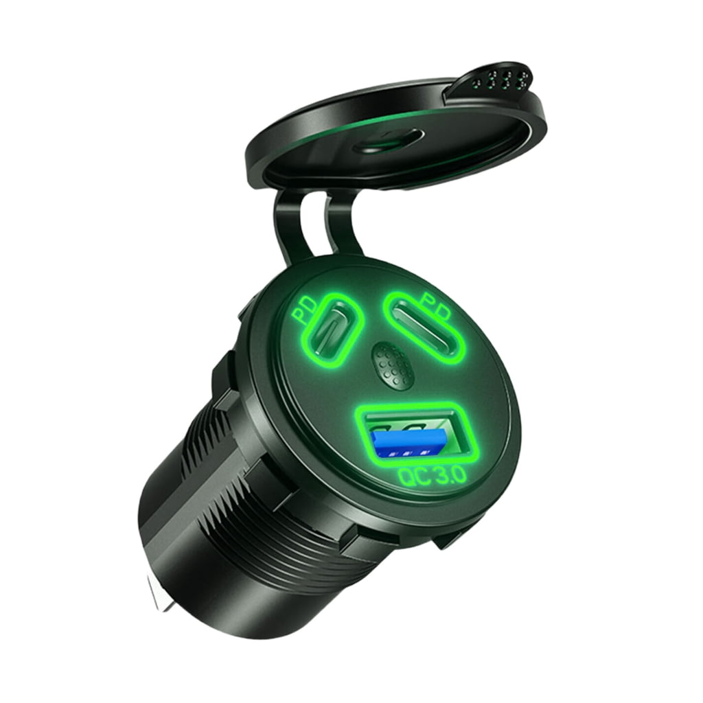 Guaber 3-Port Car Charging Socket Double Type C PD45W and 18W USB Fast ...