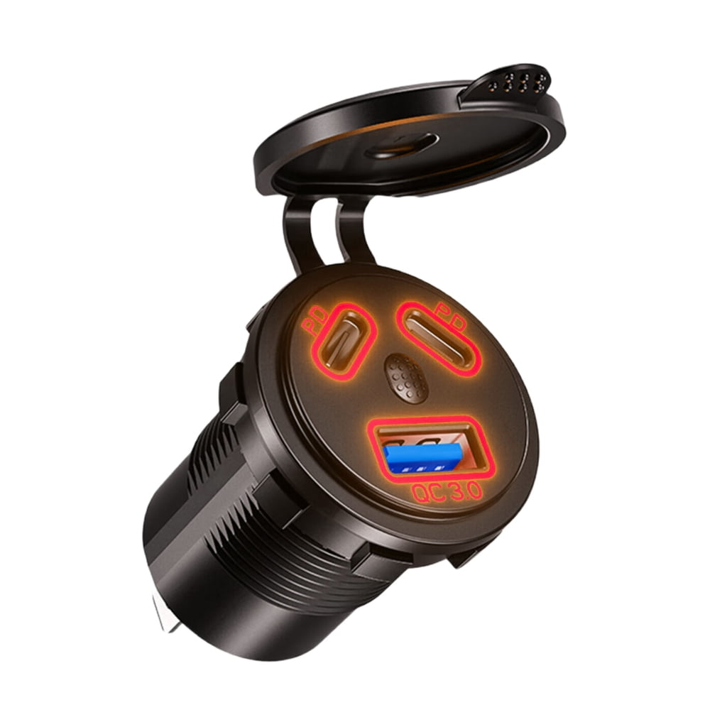 Guaber 3-Port Car Charging Socket Double Type C PD45W and 18W USB Fast ...