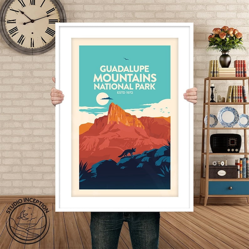 Guadalupe Mountains National Park Print | Kit Fox Travel Poster | Texas ...