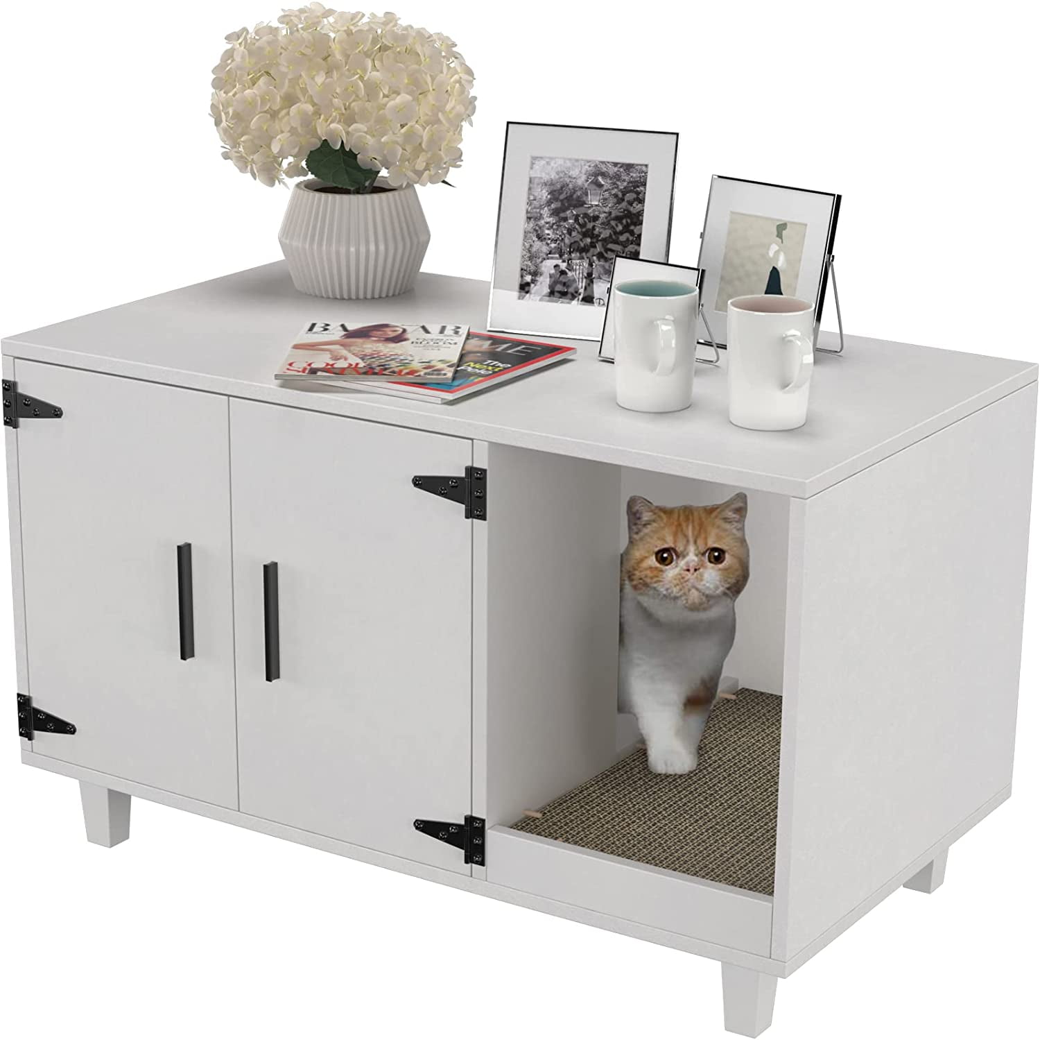 Guagum Modern Wood Pet Crate Cat Washroom Hidden Litter Box Enclosure ...
