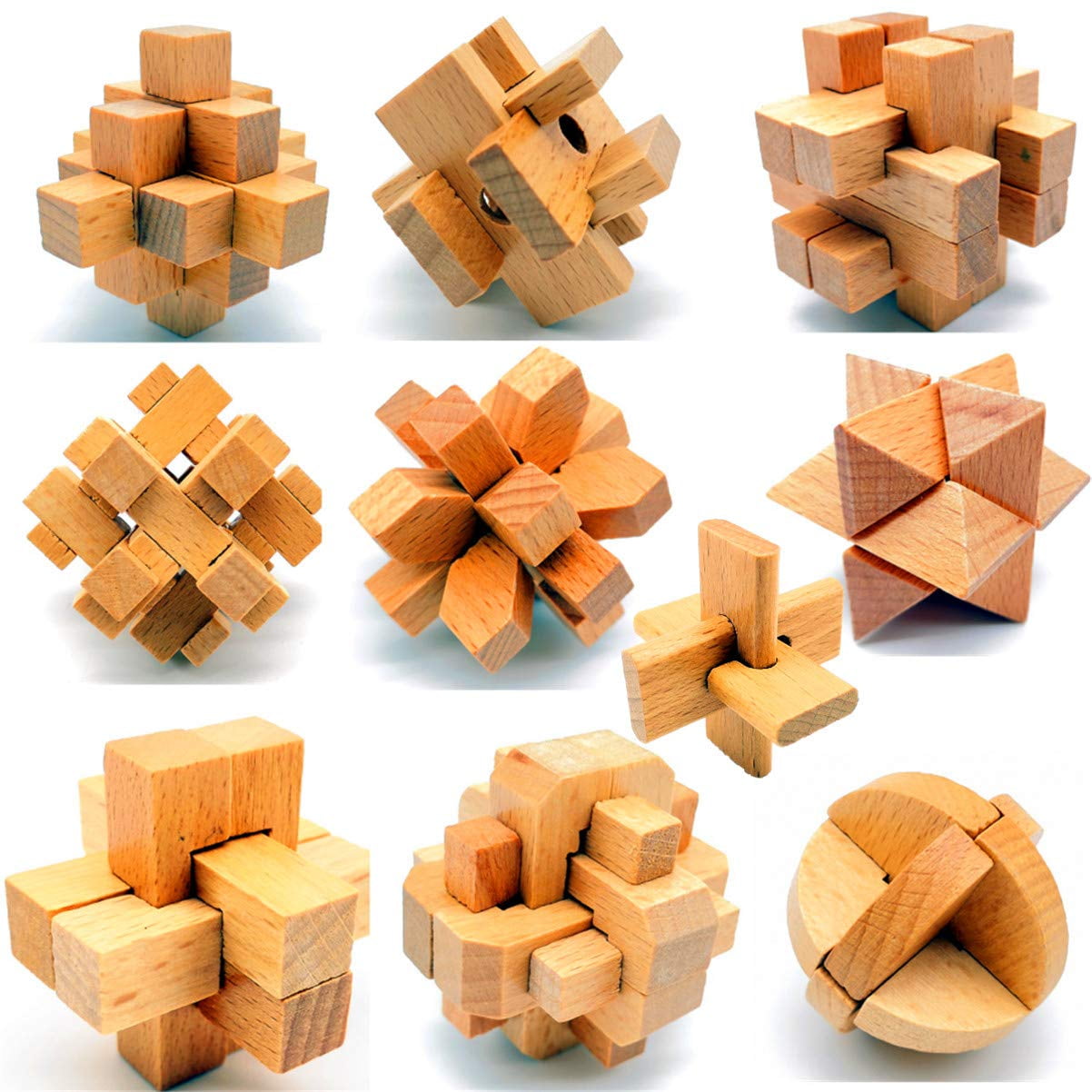 Guaishou 10-in-One 3D Small STF9 Wooden Puzzles Kongming Lock IQ Test ...