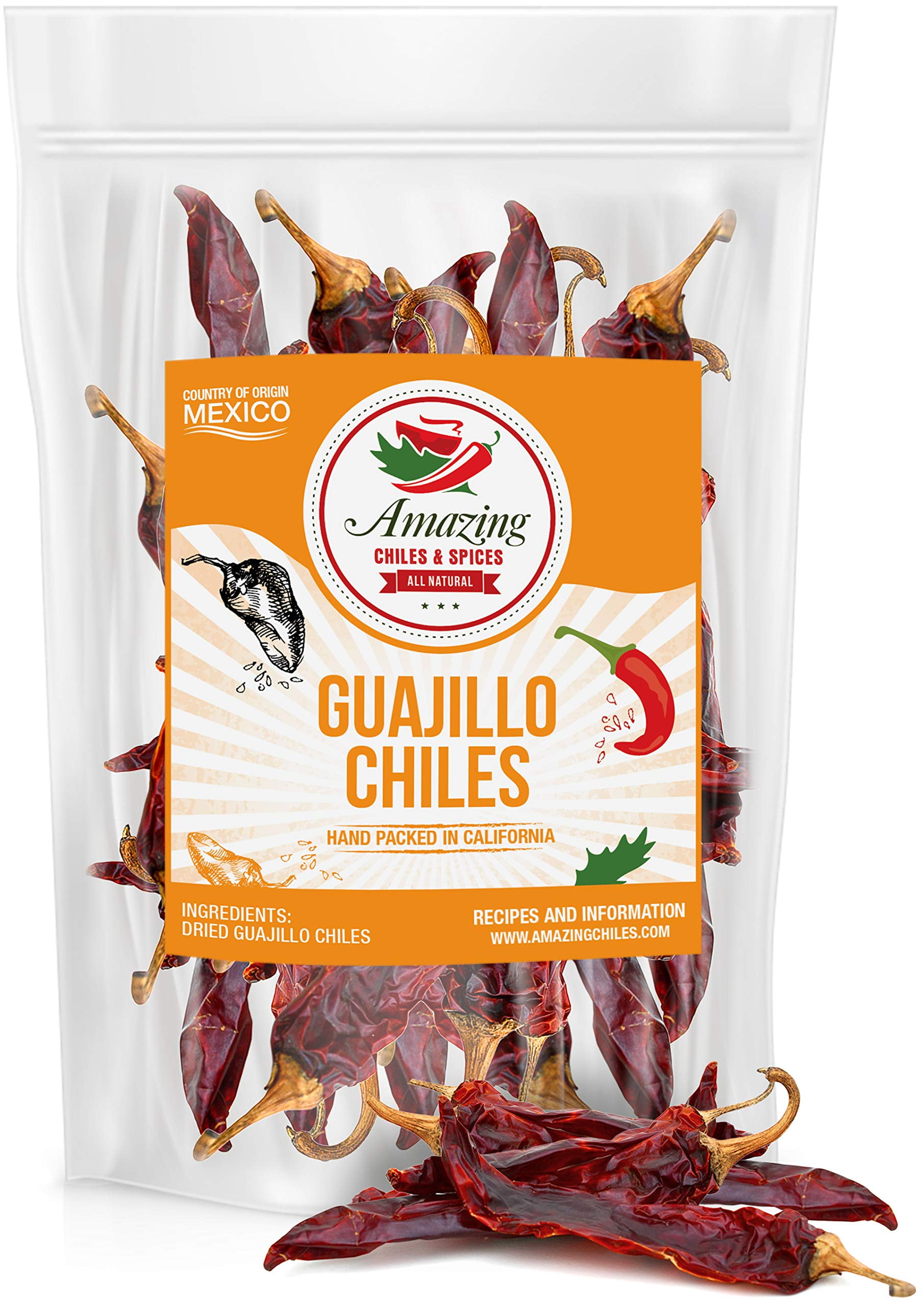 Guajillo Chiles Peppers Dried ESF27 Whole 8 oz - Natural and Premium ...