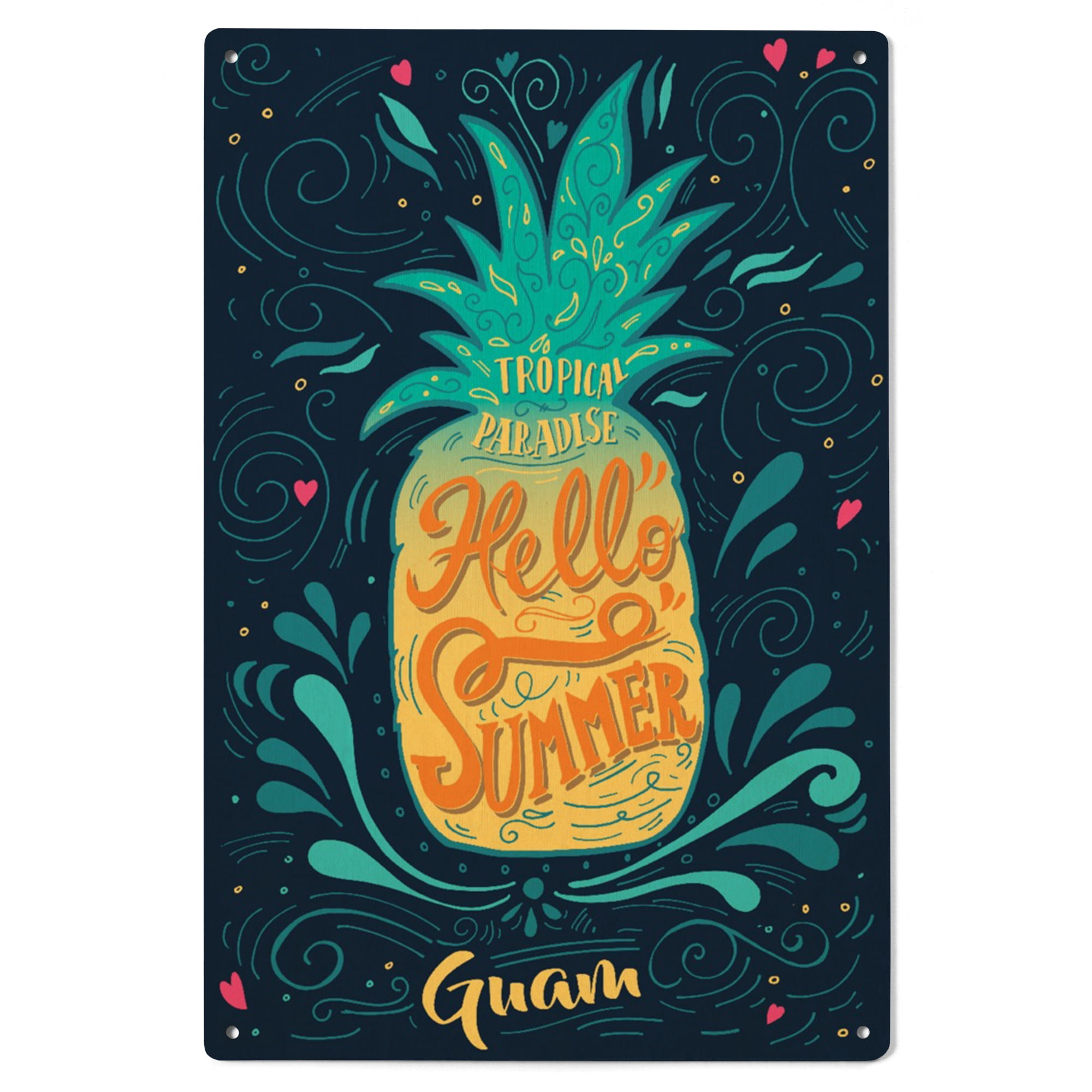 Guam, Hello Summer, Pineapple Birch Wood Wall Sign (6x9 Rustic Home ...