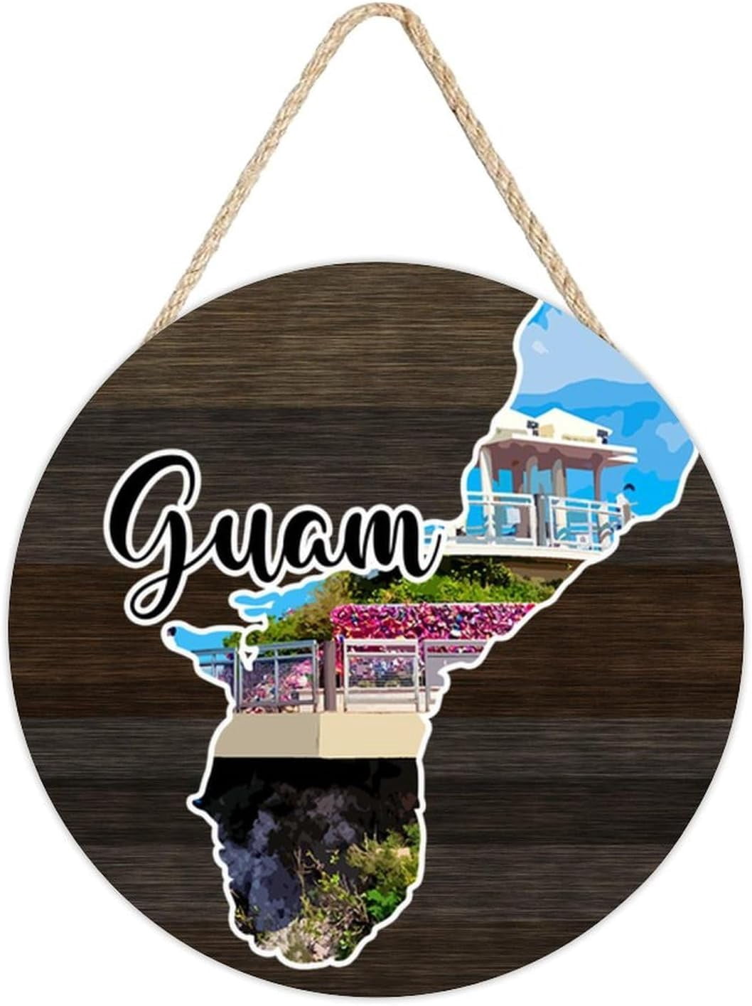 Guam Landscape Home Decor,Guam Map Round Wood Sign Hanging Plaque ...