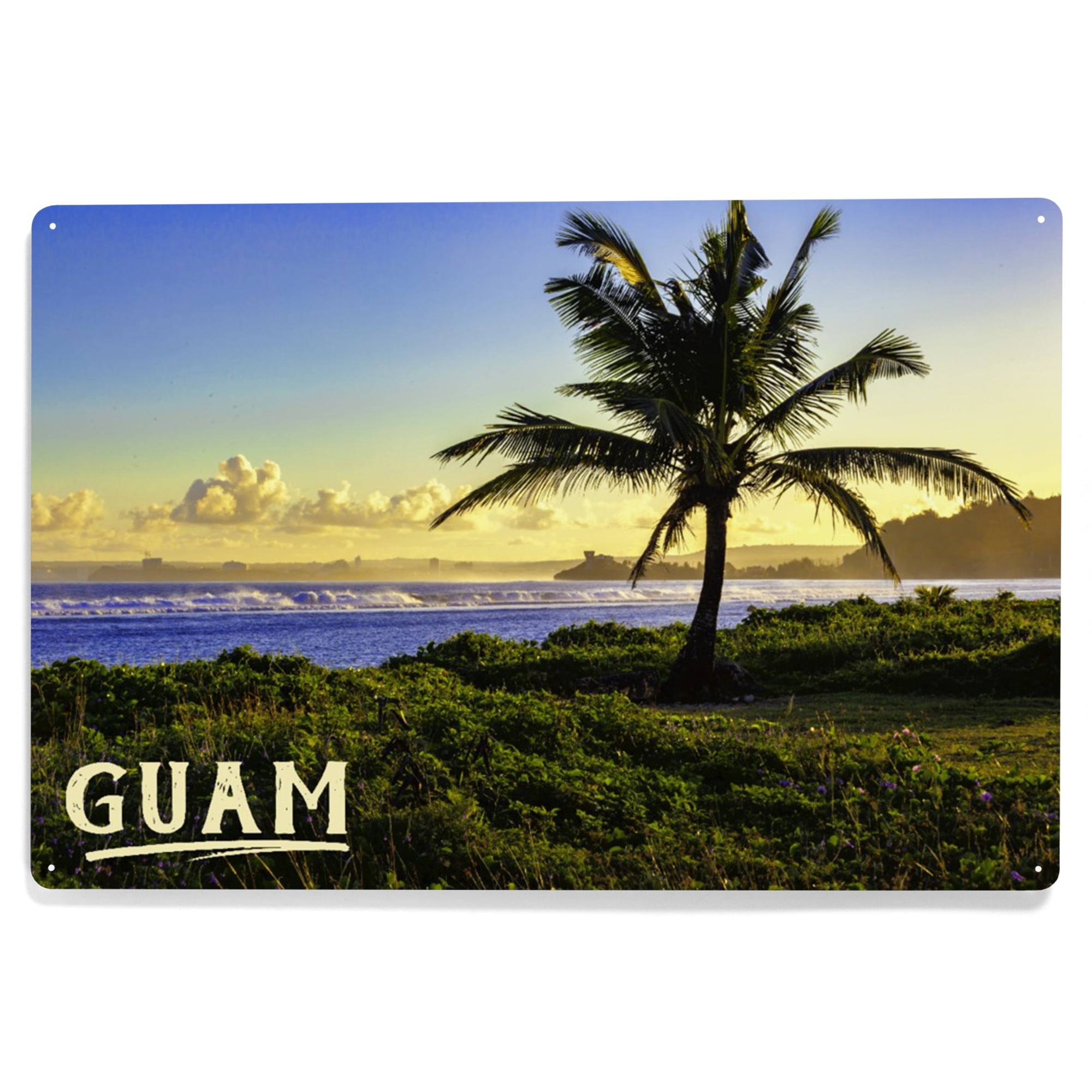 Guam, Palm and Sunset (12x18 Aluminum Art, Indoor Outdoor Metal Sign ...