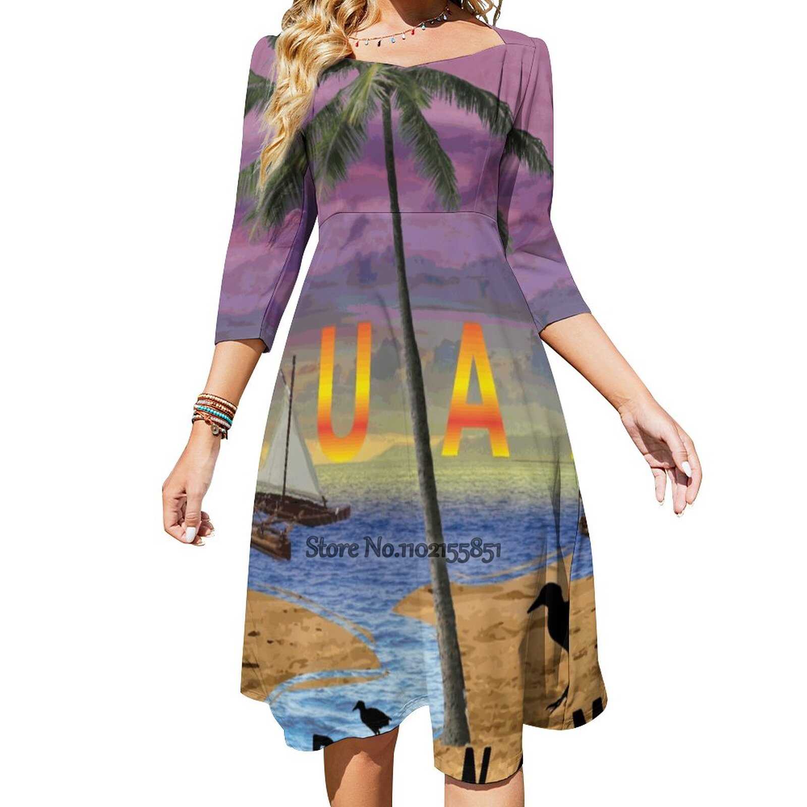 Guam Seal Realistic Feel Art Back Lacing Backless Dress Square Neck ...