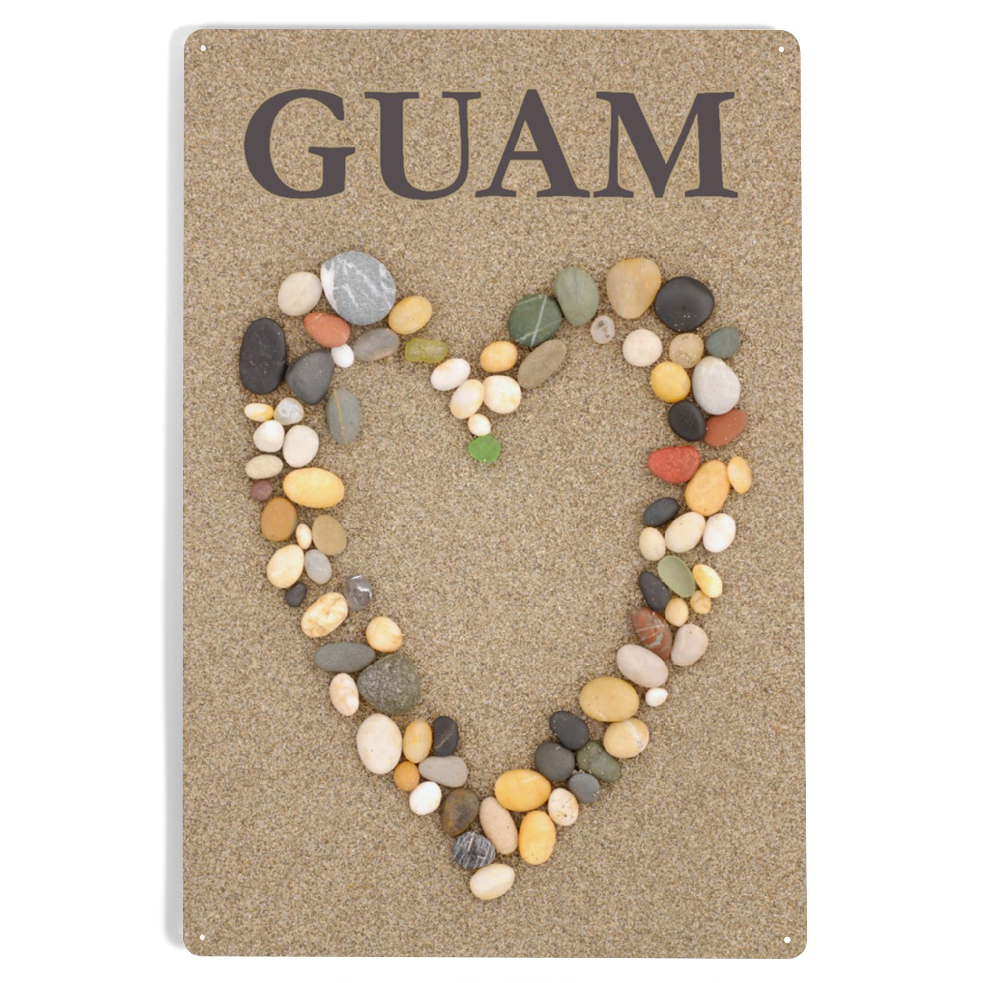 Guam, Stone Heart on Sand (12x18 Aluminum Art, Indoor Outdoor Metal ...
