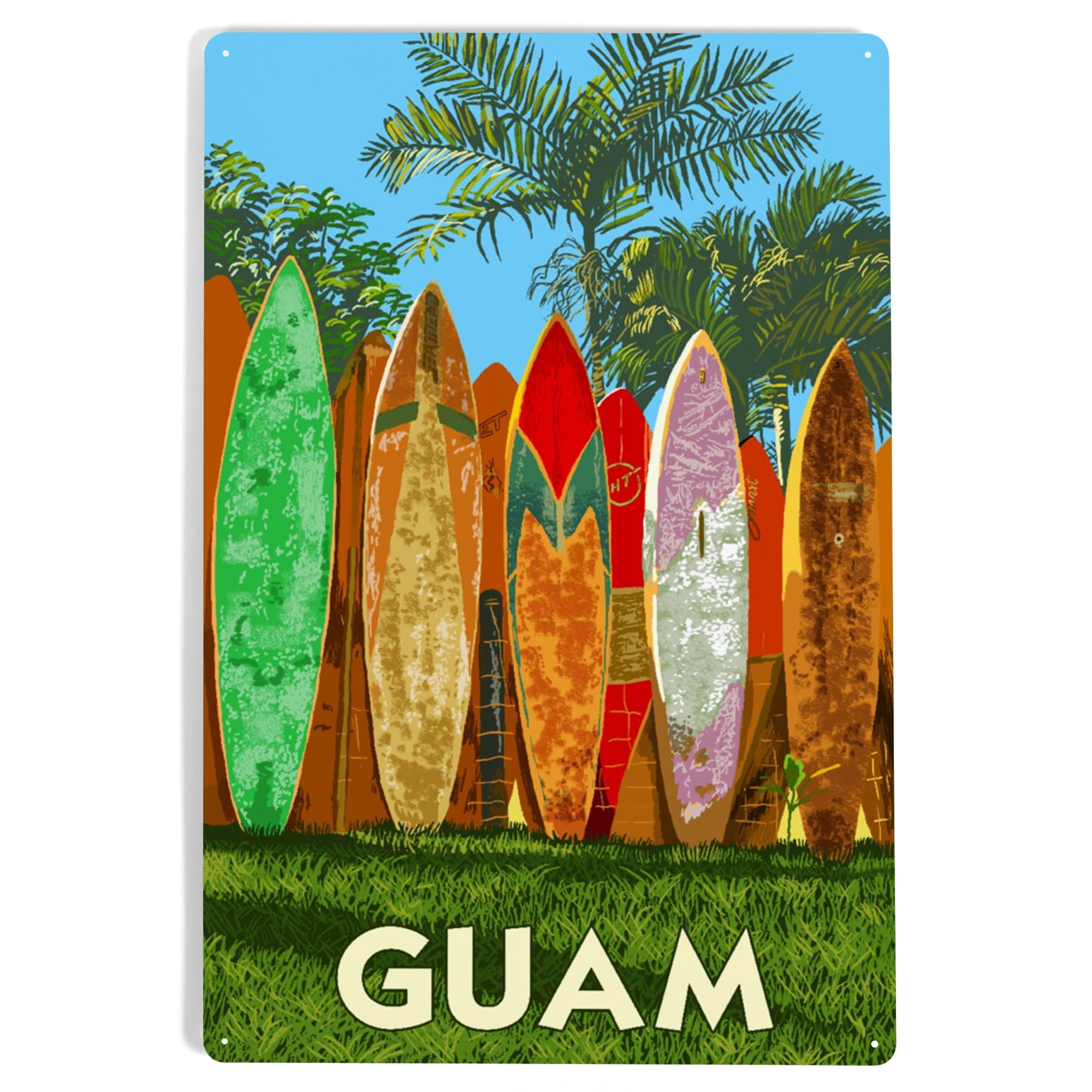 Guam, Surfboad Fence (12x18 Aluminum Art, Indoor Outdoor Metal Sign ...