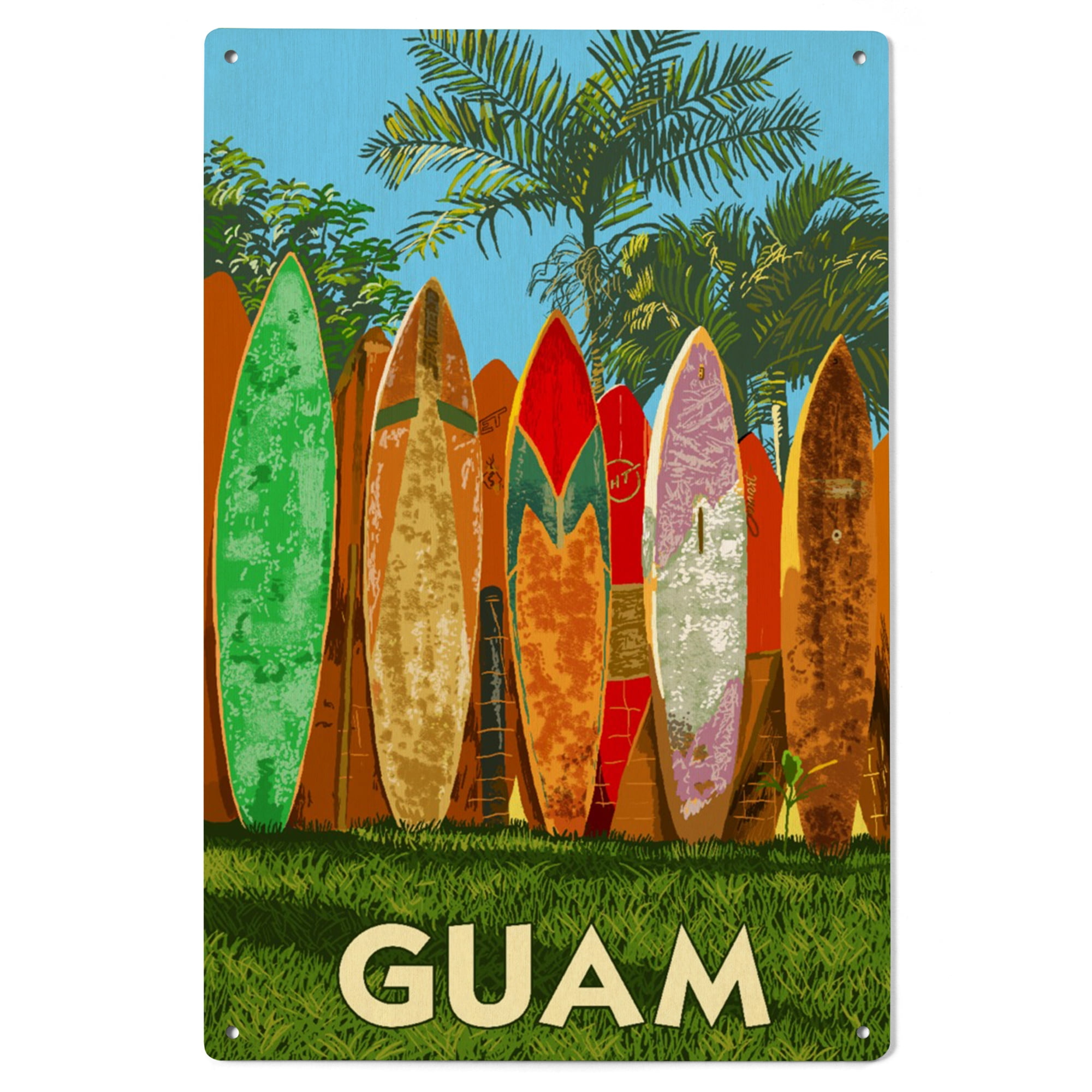 Guam, Surfboad Fence Birch Wood Wall Sign (6x9 Rustic Home Decor, Ready ...