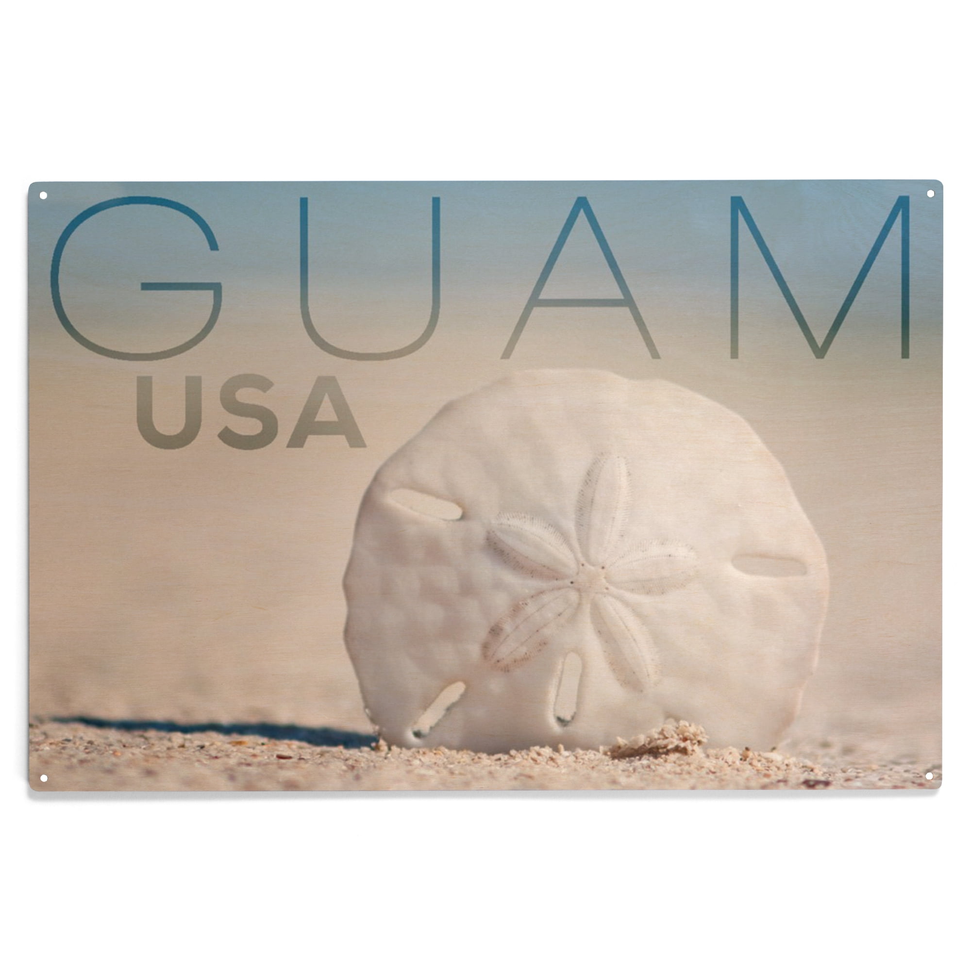 Guam, USA, Sand Dollar on Beach Birch Wood Wall Sign (10x15 Rustic Home ...