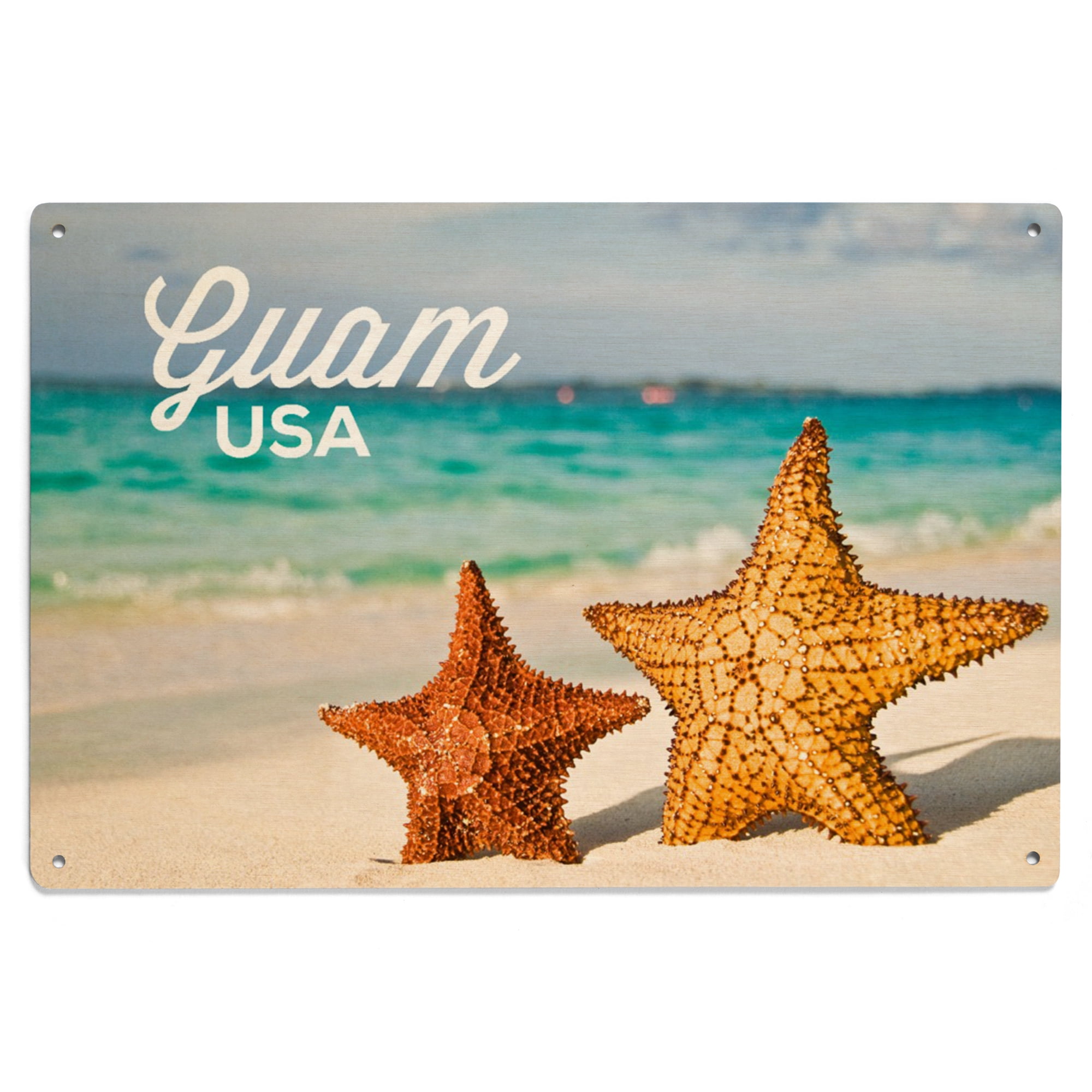 Guam, USA, Starfish on Beach Birch Wood Wall Sign (6x9 Rustic Home ...
