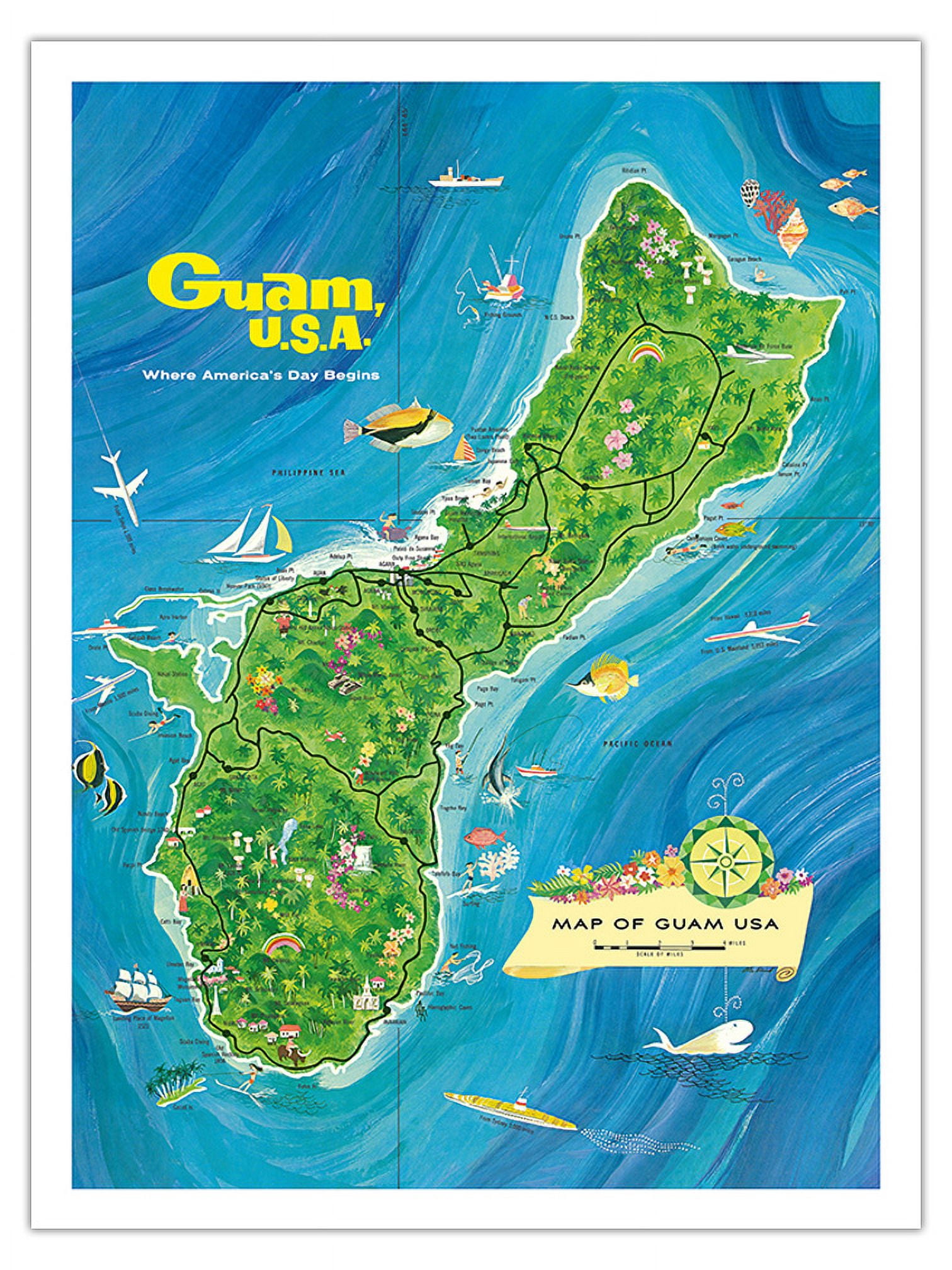 Guam USA - Where America’s Day Begins - Vintage Pictorial Map by Alec ...