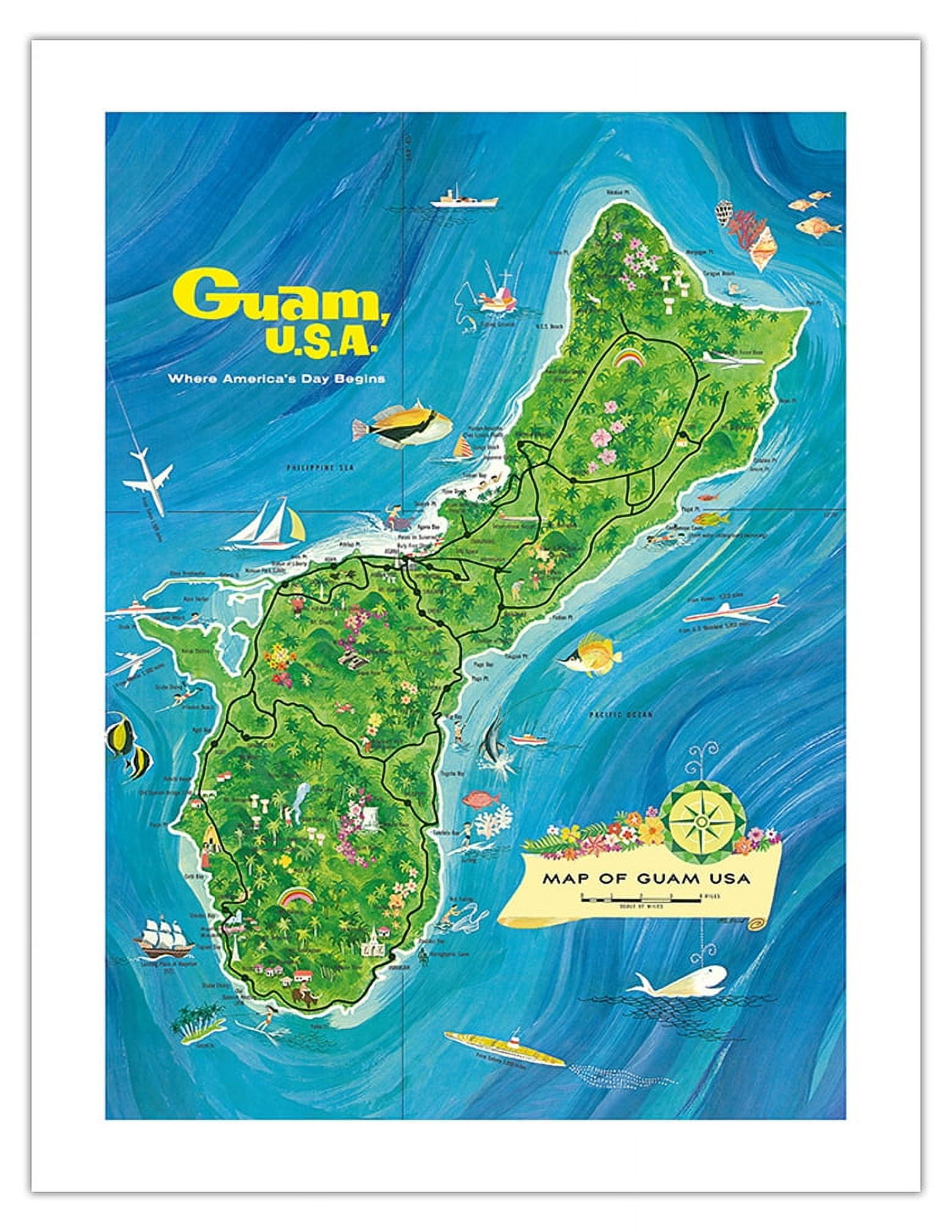 Guam USA - Where America’s Day Begins - Vintage Pictorial Map by Alec ...