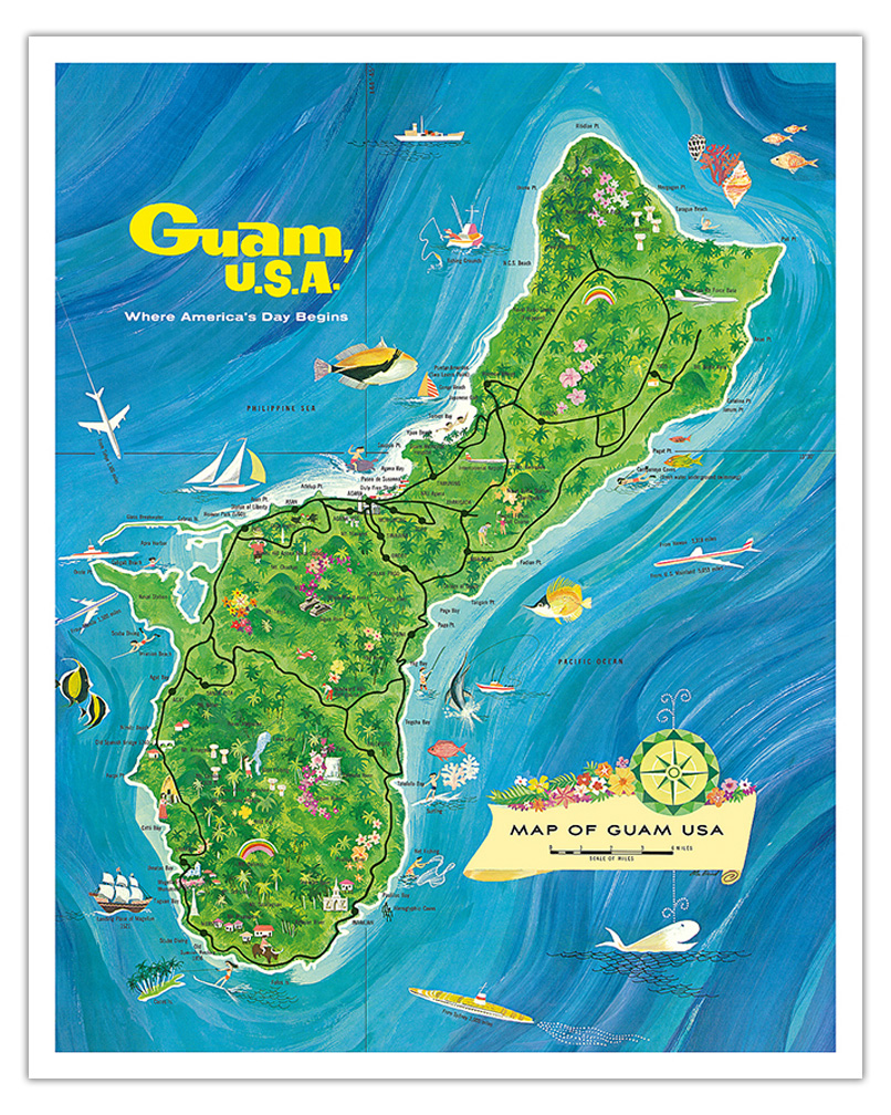 Guam USA - Where America’s Day Begins - Vintage Pictorial Map by Alec ...